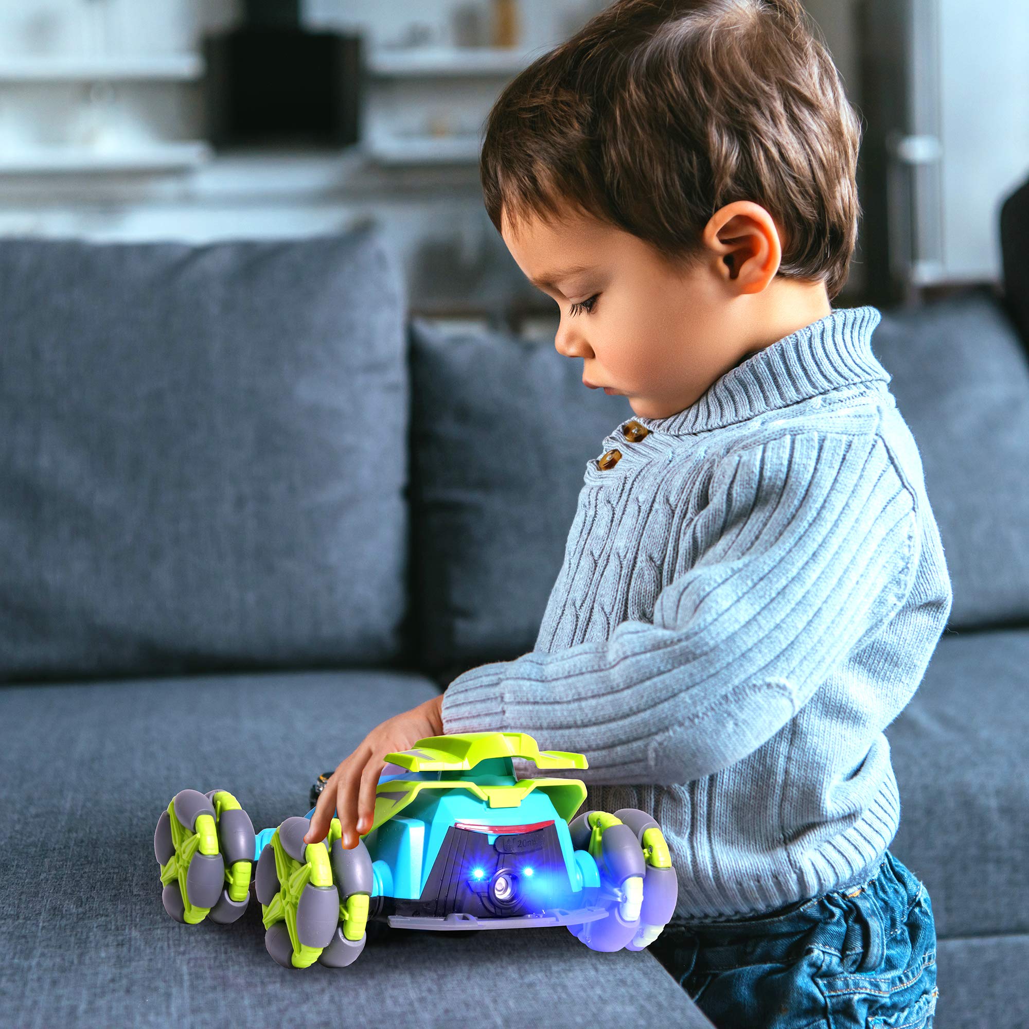 Contixo 2.4GHz Remote Control Car with 360° Rotating, Blue Smoke, One-Key Demonstration, One-Key Programming, Realistic Sounds & Lights, High Performance RC Car for Boys and Girls (SC4)