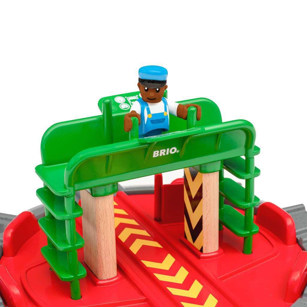 BRIO World 33476 - Turntable & Figure | 2 Piece Wooden Toy Train Accessory for Kids | Multiple Track Connection Points | Spacious Turntable | Poseable Train Engineer Figure | Ages 3 and Up