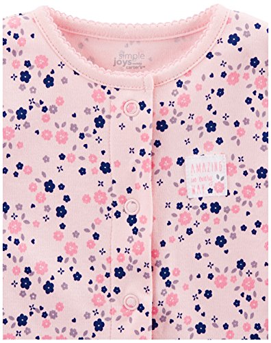 Simple Joys by Carter's Baby Girls' Cotton Snap Footed Sleep and Play, Pack of 2, Grey Butterfly/Pink Floral, 0-3 Months