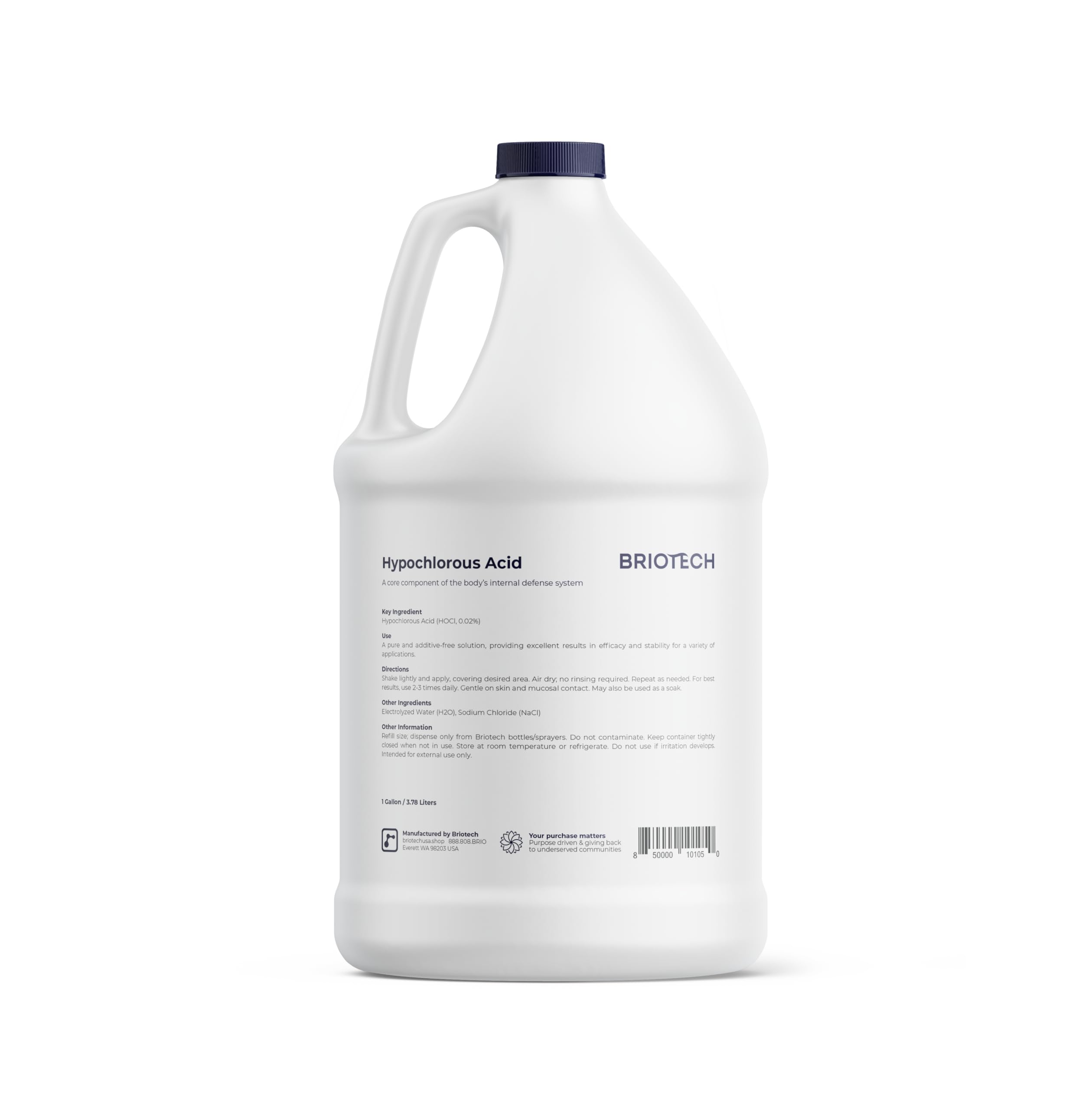 BRIOTECH Pure Hypochlorous Acid Spray and Cleanser, Original Premium HOCl Topical Solution, Multi-Purpose Cleaner, Family Approved & Pet Friendly, 1 gal refill ea, 2 ct