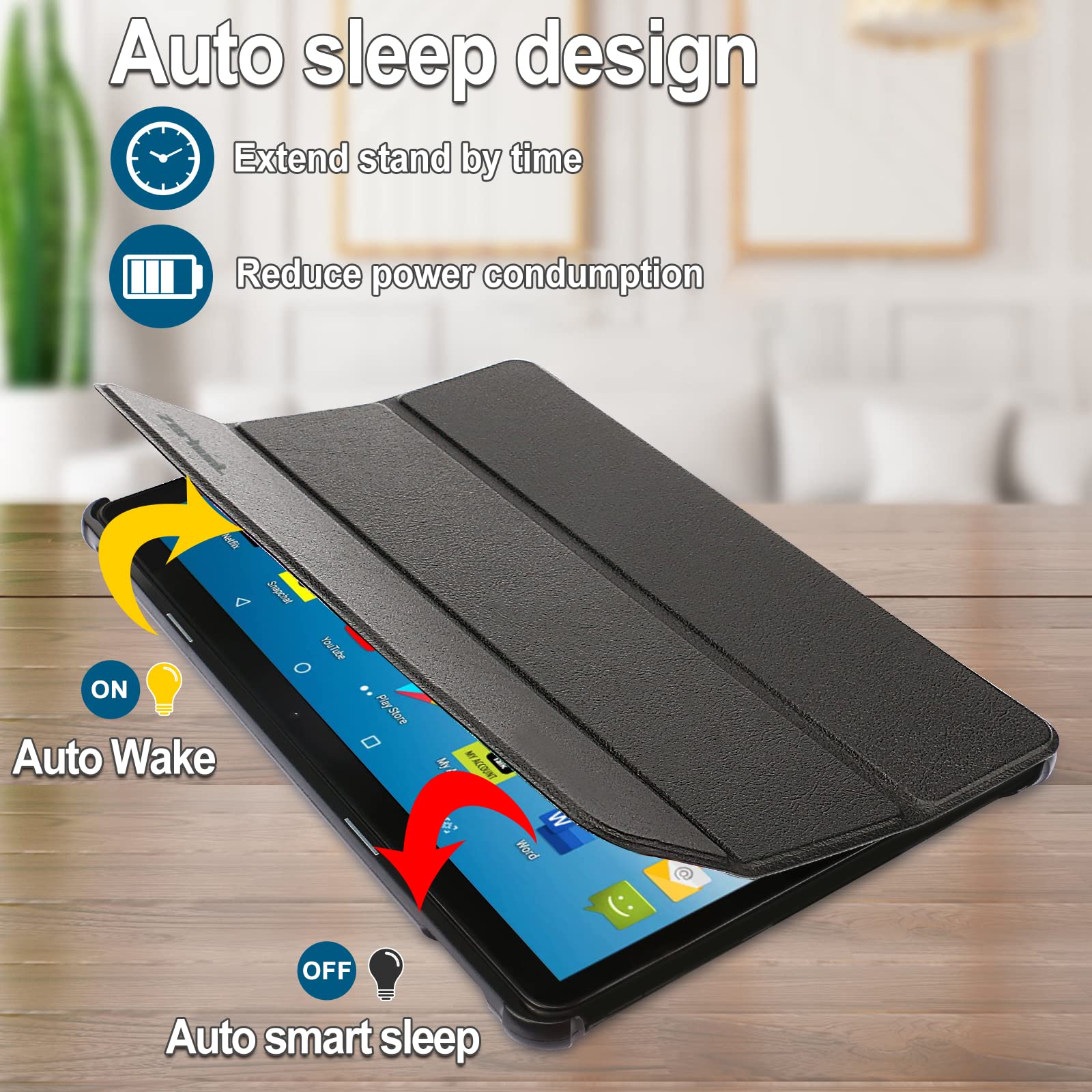 All-New Kindle Fire HD 10 Tablet Case, Fire HD 10 Plus Tablet Case (11th Generation, 2021 Release) - Ultra Light Slim Fit Protective Cover with Auto Wake/Sleep Black