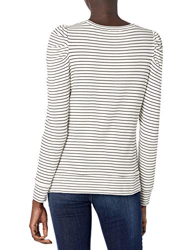 Amazon Essentials Women's Supersoft Terry Pleated-Sleeve Sweatshirt (Previously Daily Ritual), Black White Thin Stripe, Medium