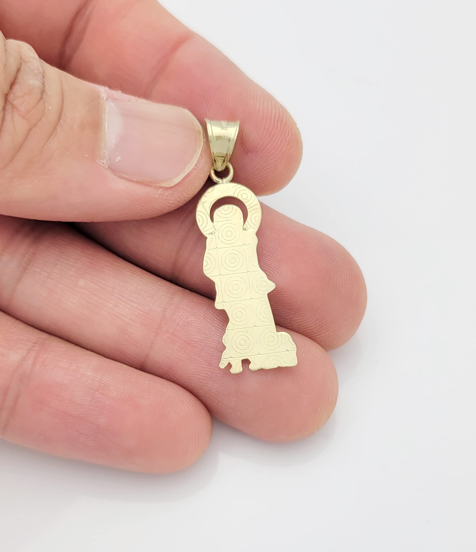 AMZ Jewelry 10K Yellow Gold Saint Lazarus Pendant Charm Patron Pendant Lazarus Closed Back 1.4 inch