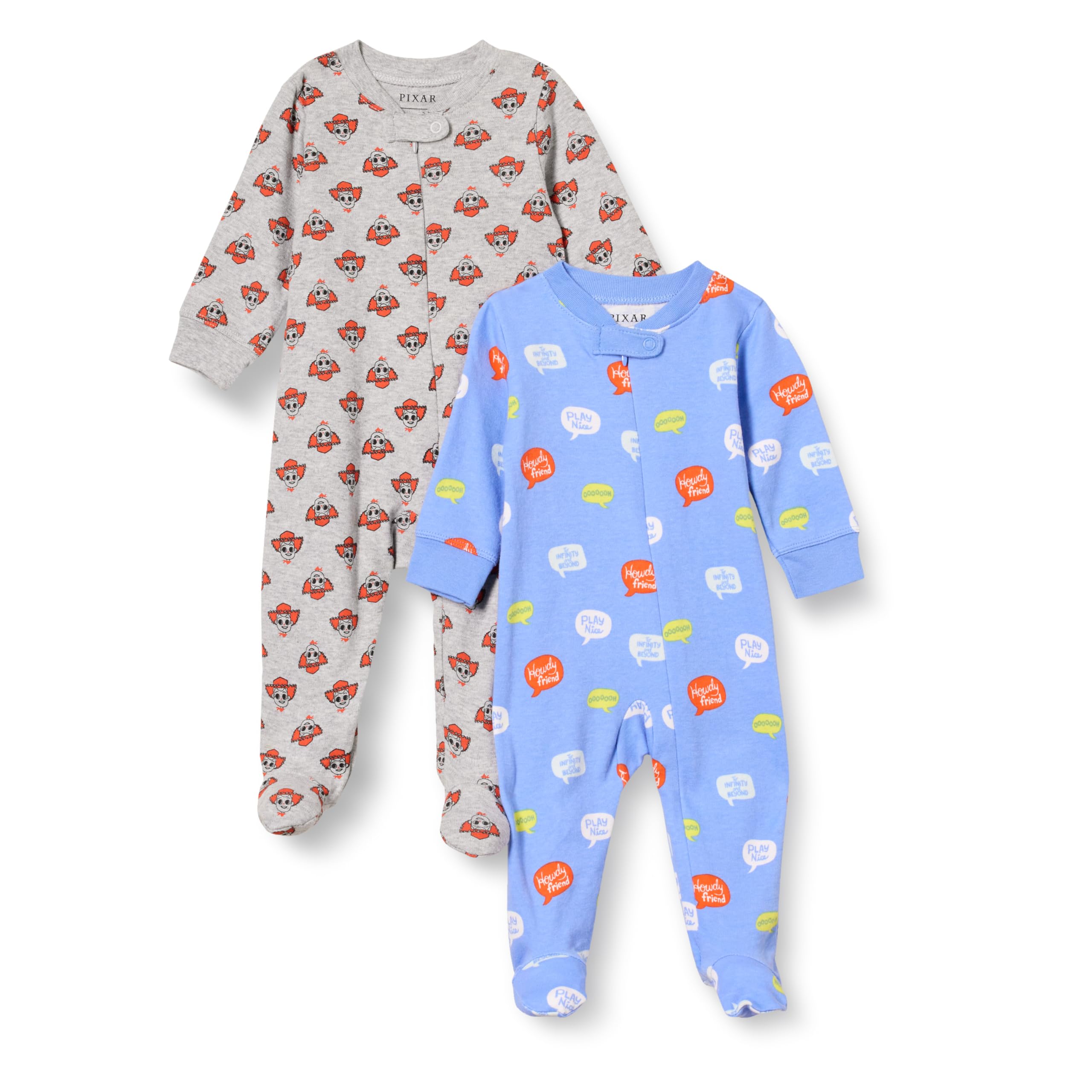 Amazon Essentials Disney | Marvel | Star Wars Unisex Babies' Cotton Footed Sleep and Play - Discontinued Colors, Pack of 2, Mickey Oh Boy, 3-6 Months