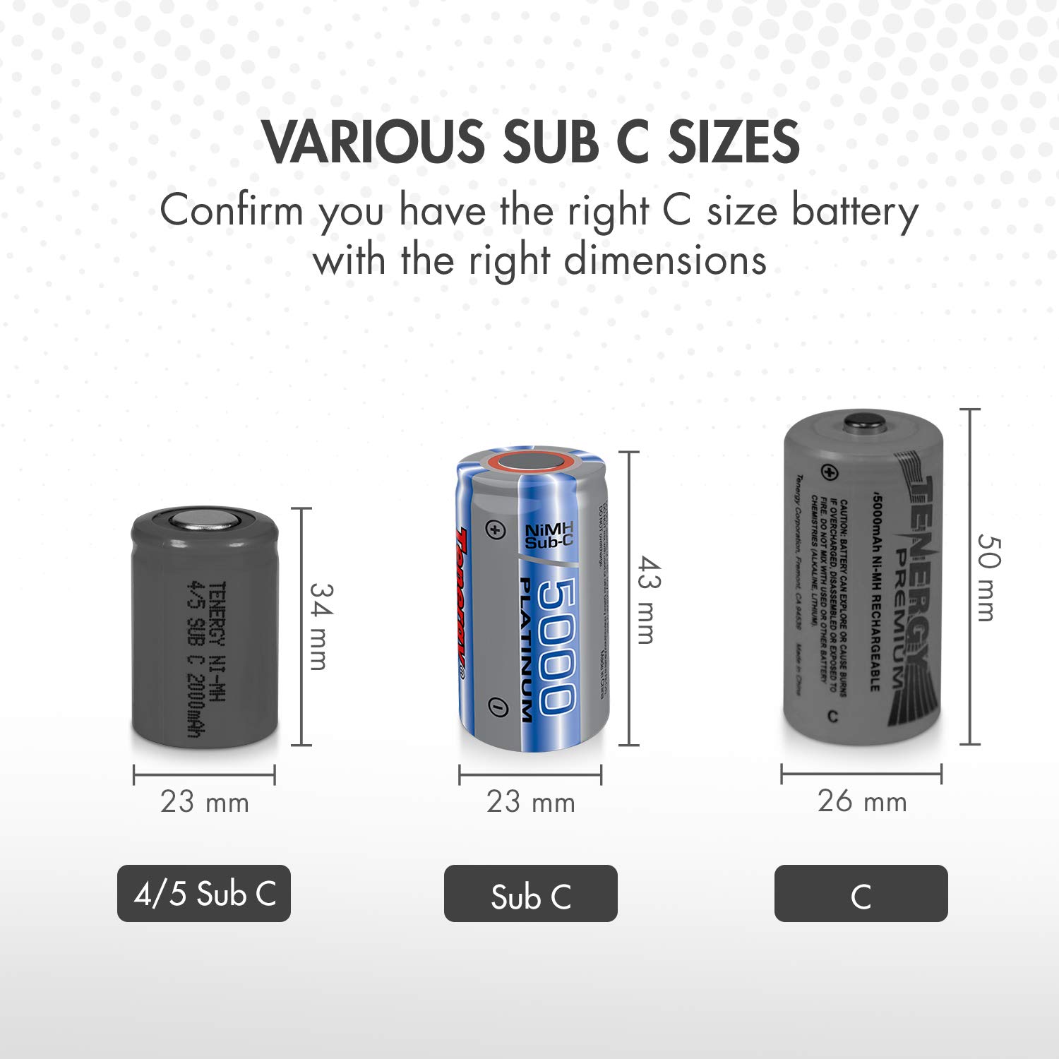 Tenergy Propel Sub C 5000mAh NiMH Flat Top Rechargeable Battery