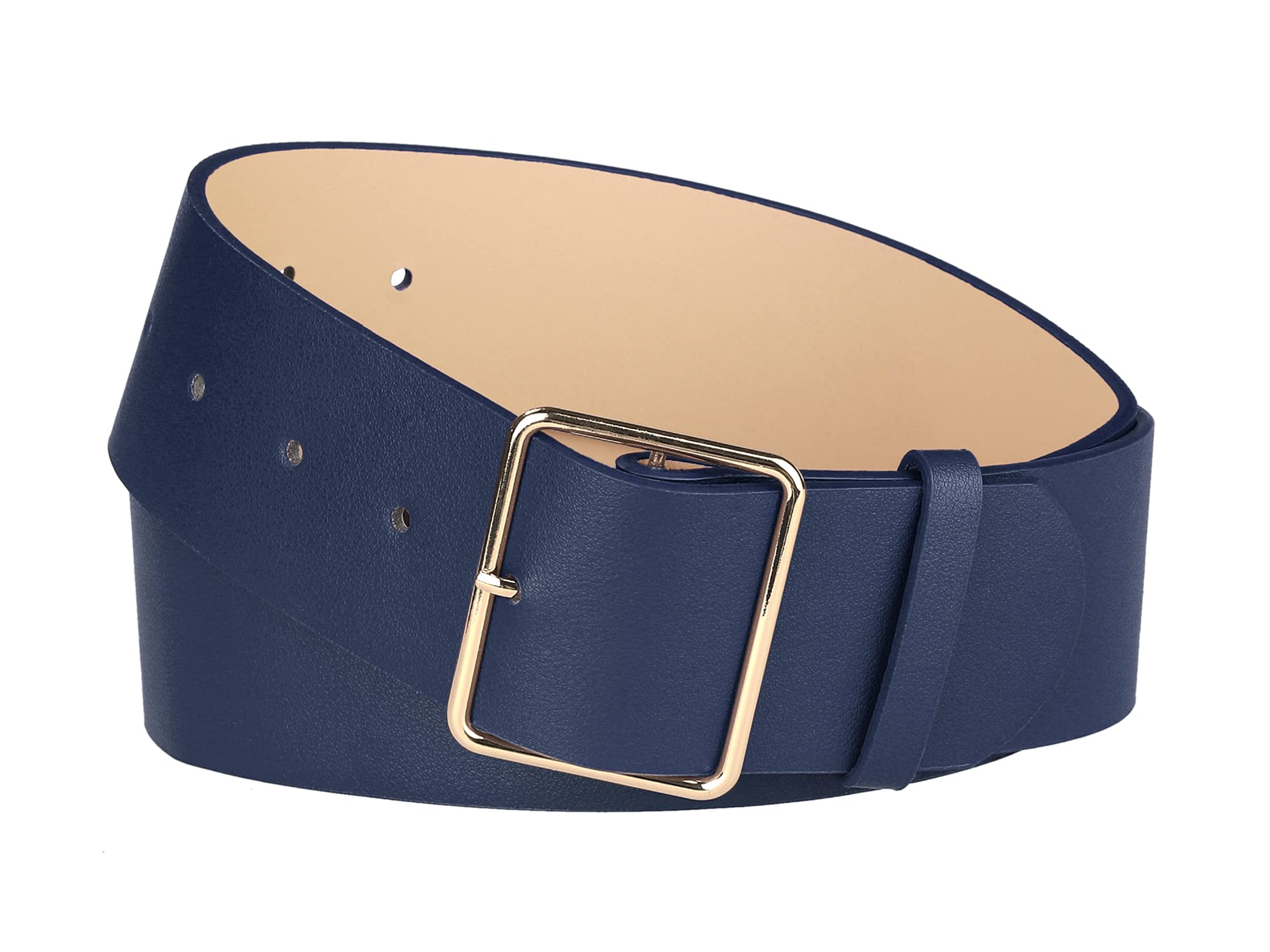 Allegra K PU Leather Belts for Women Metal Pin Buckle 2 inches Wide Belt for Dress Pants Fit waist 77-95cm/30-37 Nany Blue