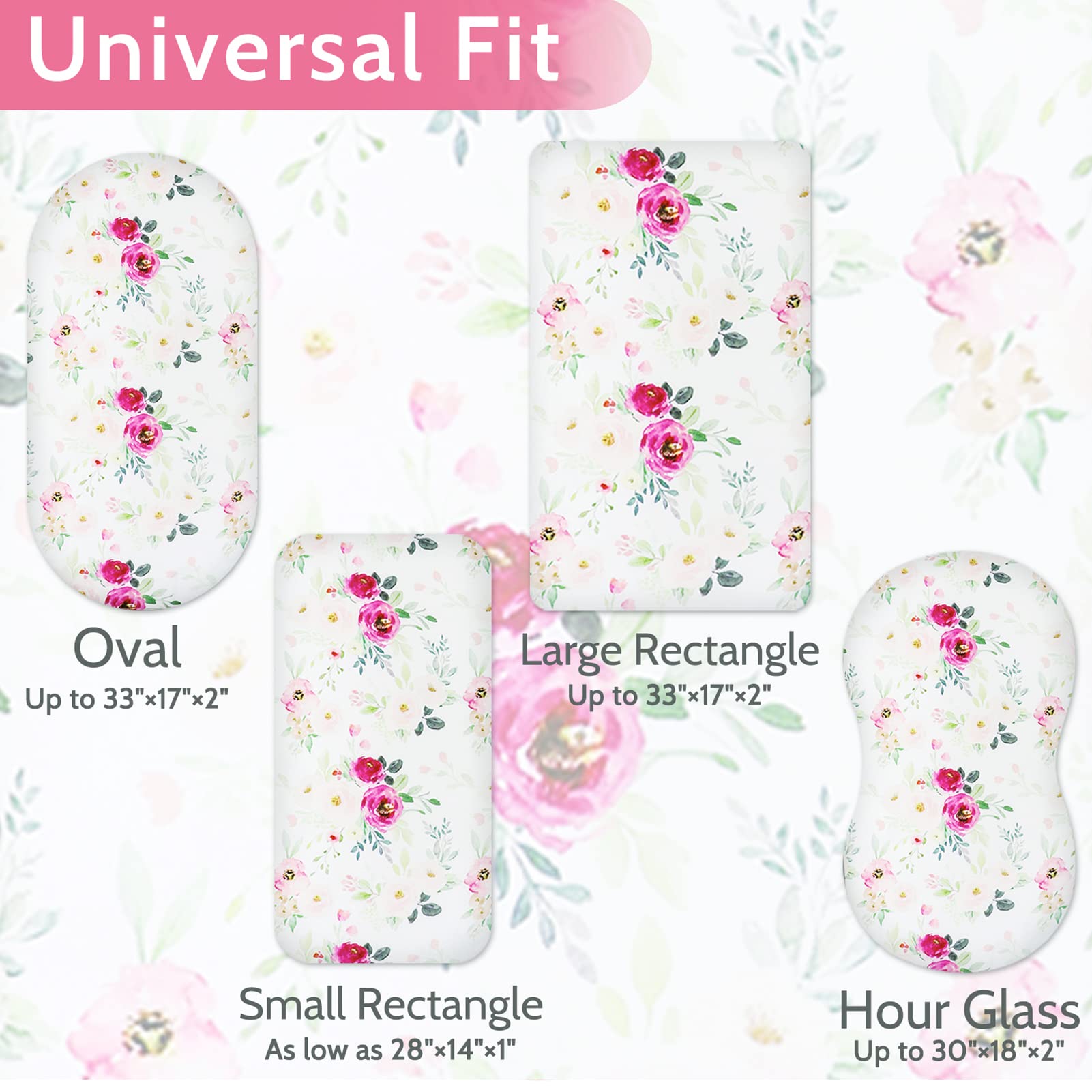 Bassinet Sheet for Baby Girls, 2PACK Stretch Ultra Soft Fitted, Universal Cradle Sheet Set for Rectangle, Oval, or Hourglass Bassinet Pad/Mattres, Purlple Flower