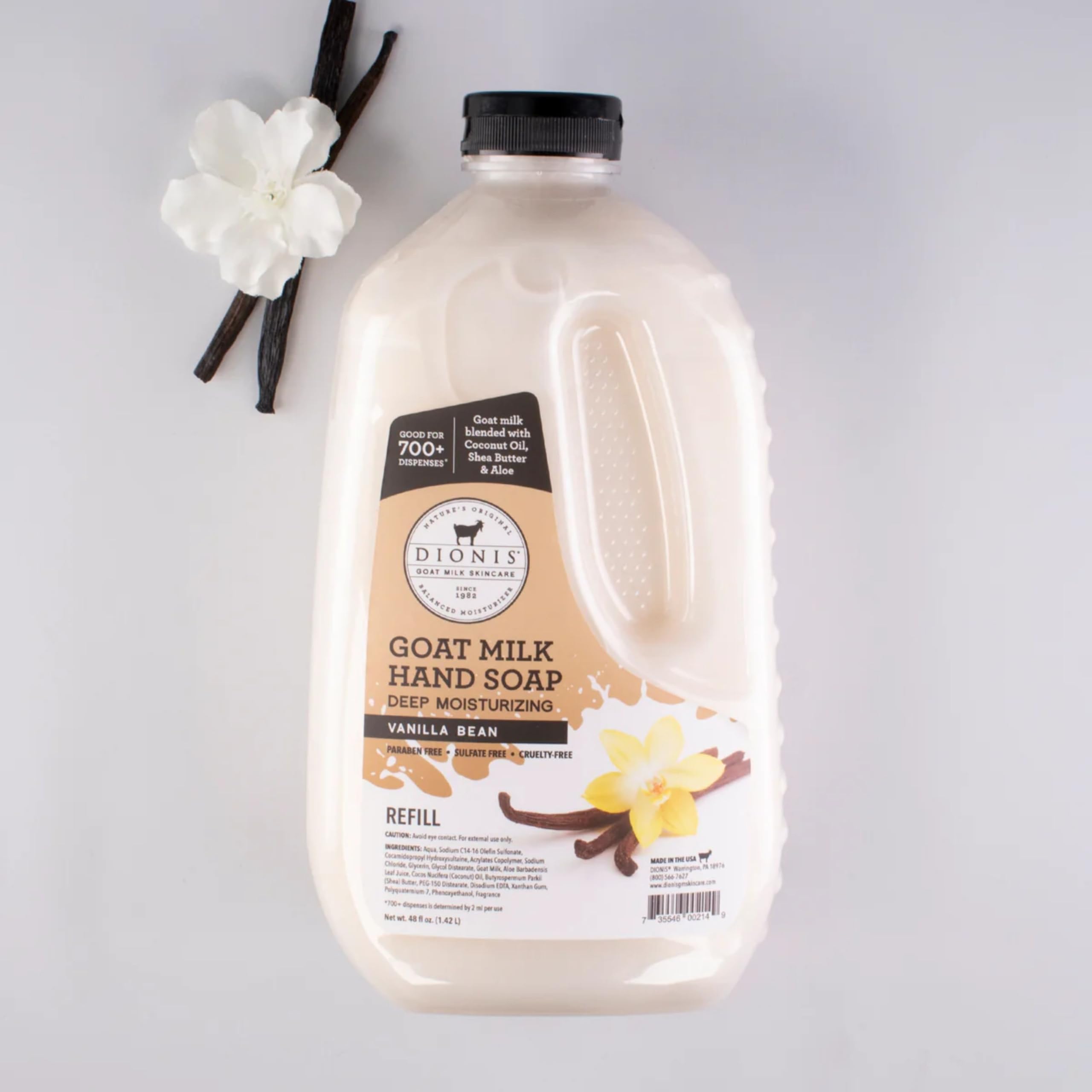 Dionis Goat Milk Skincare Deep Moisturizing Hand Soap Refill - Concentrated Hand Moisturizing Formula Blended With Shea Butter, Aloe Vera & Coconut Oil - Made In The USA - Vanilla Bean, 48 Oz Bottle