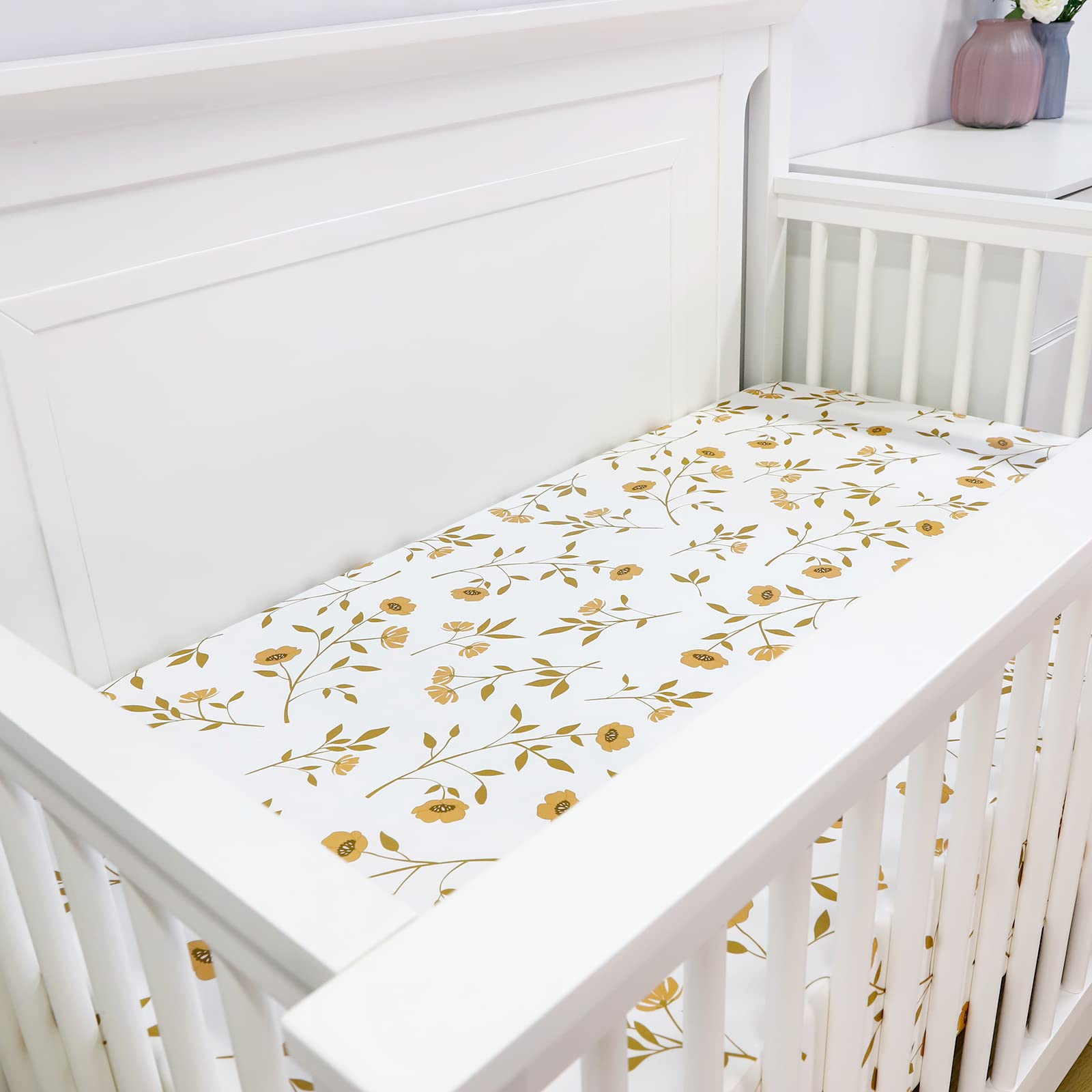Bassinet Sheets for Baby Girl Boy 2 Pack, Soft Jersey Knit Bassinet Fitted Sheets Universal for Oval, Rectangle or Hourglass Bassinet Mattress, Retro Brown Flower