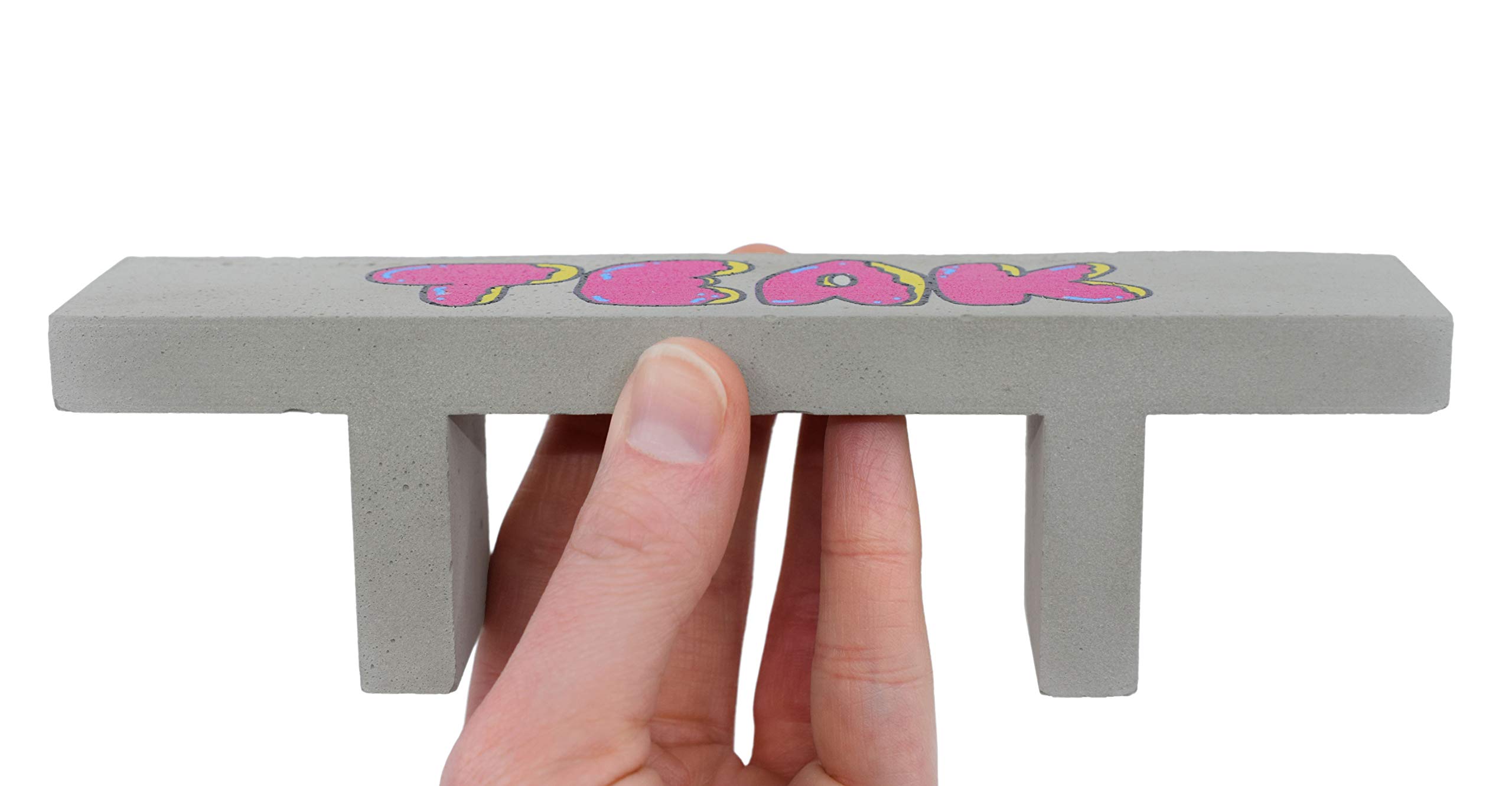 Concrete Fingerboard Bench, Full Color Teak Tuning Logo Graphic - 7" Long, 1.5" Wide, 2" Tall - 1:12 Scale - Teak Tuning
