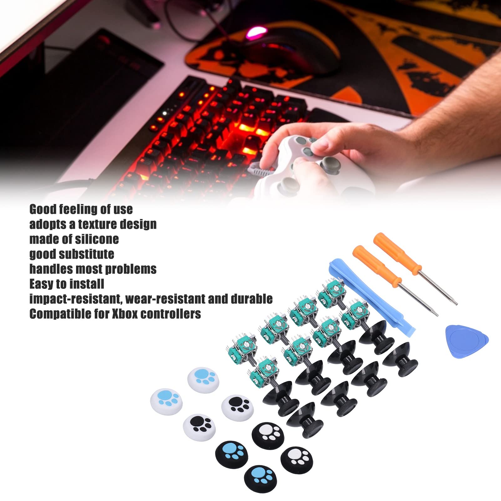 Analog Joystick Kit, Comfortable Controller Replacement Parts Wear Resistant for(QM21070991 (cat paw))