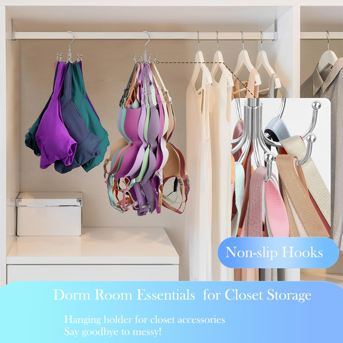 Belt Hanger, Belt Organizer for Closet Organizers and Storage, Rotatable Space Saving Hangers Rack Holder Hooks for Hanging Tie, Hat, Scarf, Tank Top, College Dorm Room Essentials Accessory Organizers