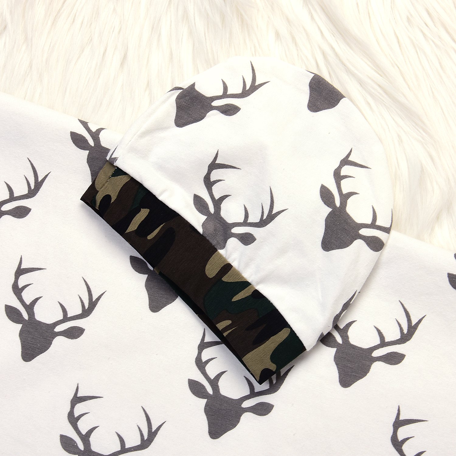 Soft Cotton Newborn Baby Swaddle Receiving Blanket Deer Printed Bath Towel with Hat Sets