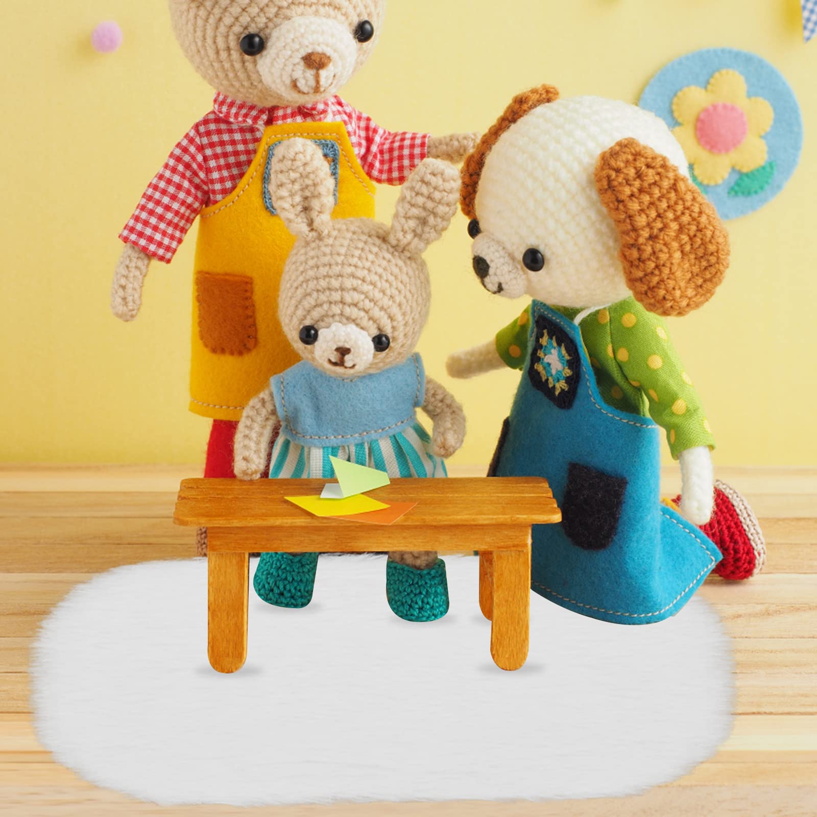 Cobee 2Pcs Miniature Carpets, 1:12 Dollhouse Wool Rug Dolls House White Furry Rugs Mini Furniture Dollhouse Accessories Play Set