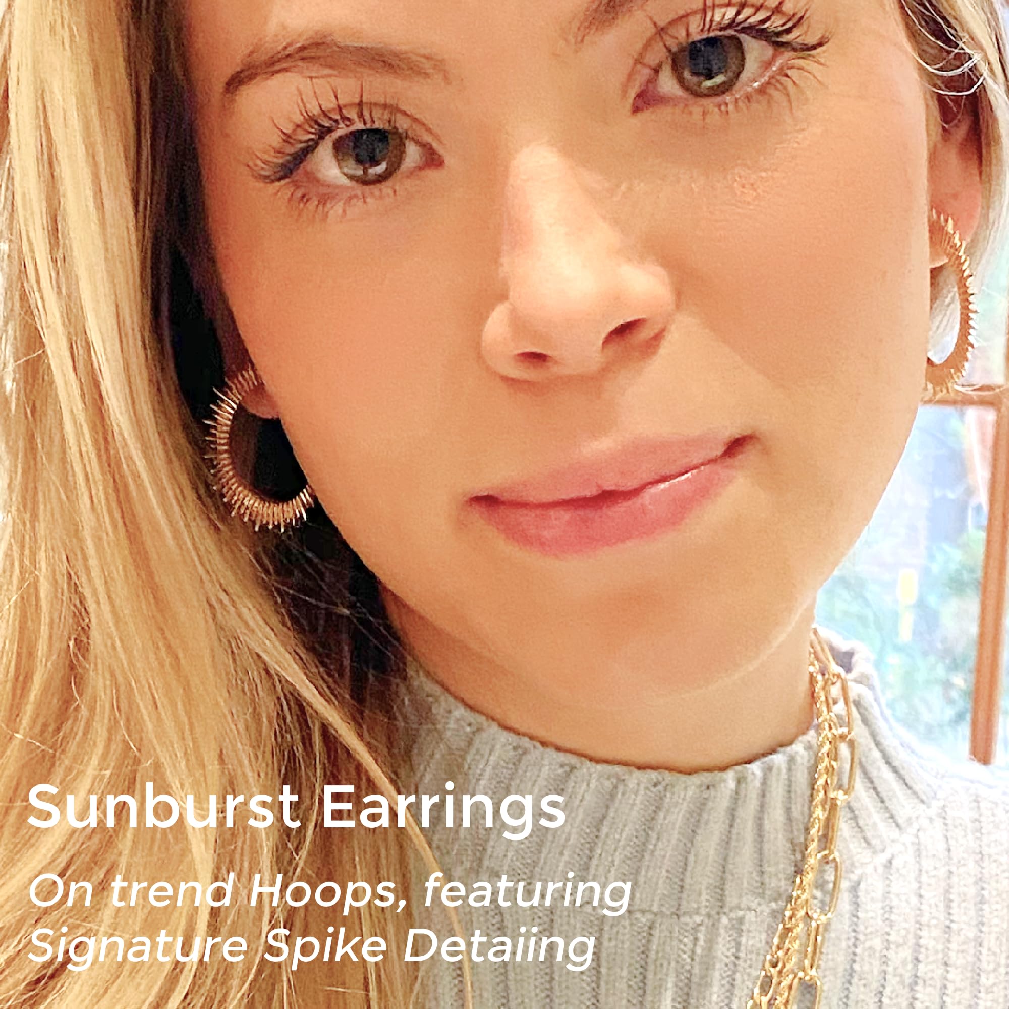 ALLISON ROSE ATELIER – Women’s Spike Earrings – 16k Gold Plated Open C Sun Hoop Earrings – Cool Earrings – Spike Hoops – Gold Boho Statement Earrings