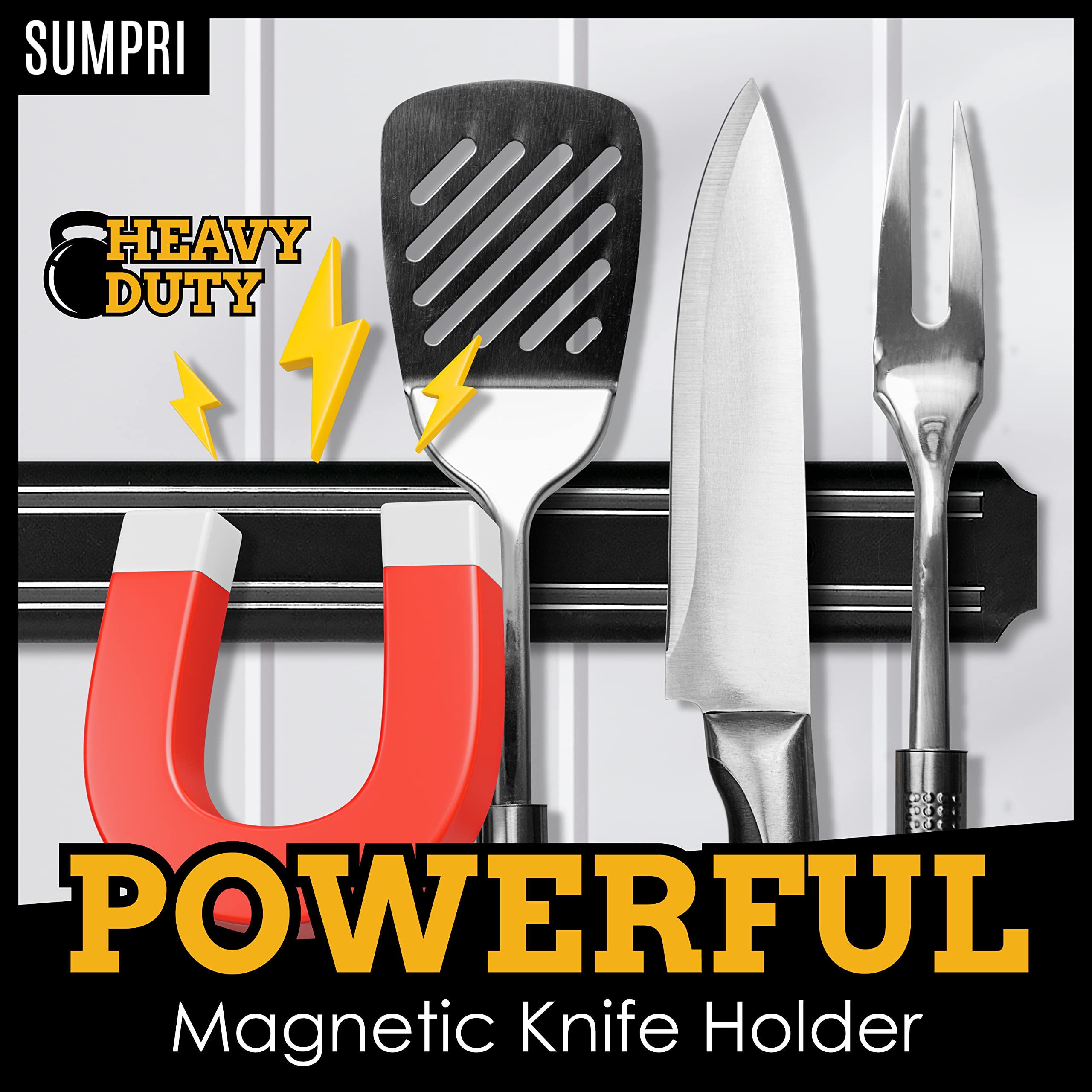 Magnetic Knife Strip for Wall - Extra-Strong Magnet Knife Holder Strip (15 Inch X Set Of 3) - Securely Holds Your Biggest Kitchen Knives - Space-Saving Magnetic Knife Holder For Wall -By SUMPRI