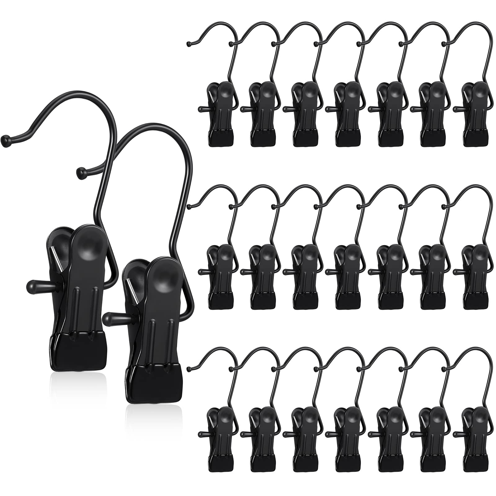 Boot Hanger for Closet, Laundry Hooks with Clips, Boot Holder, Hanging Clips, Portable Multifunctional Hangers Single Clip Space Saving for Jeans, Hats, Tall Boots, Towels (Black,20 Pieces)