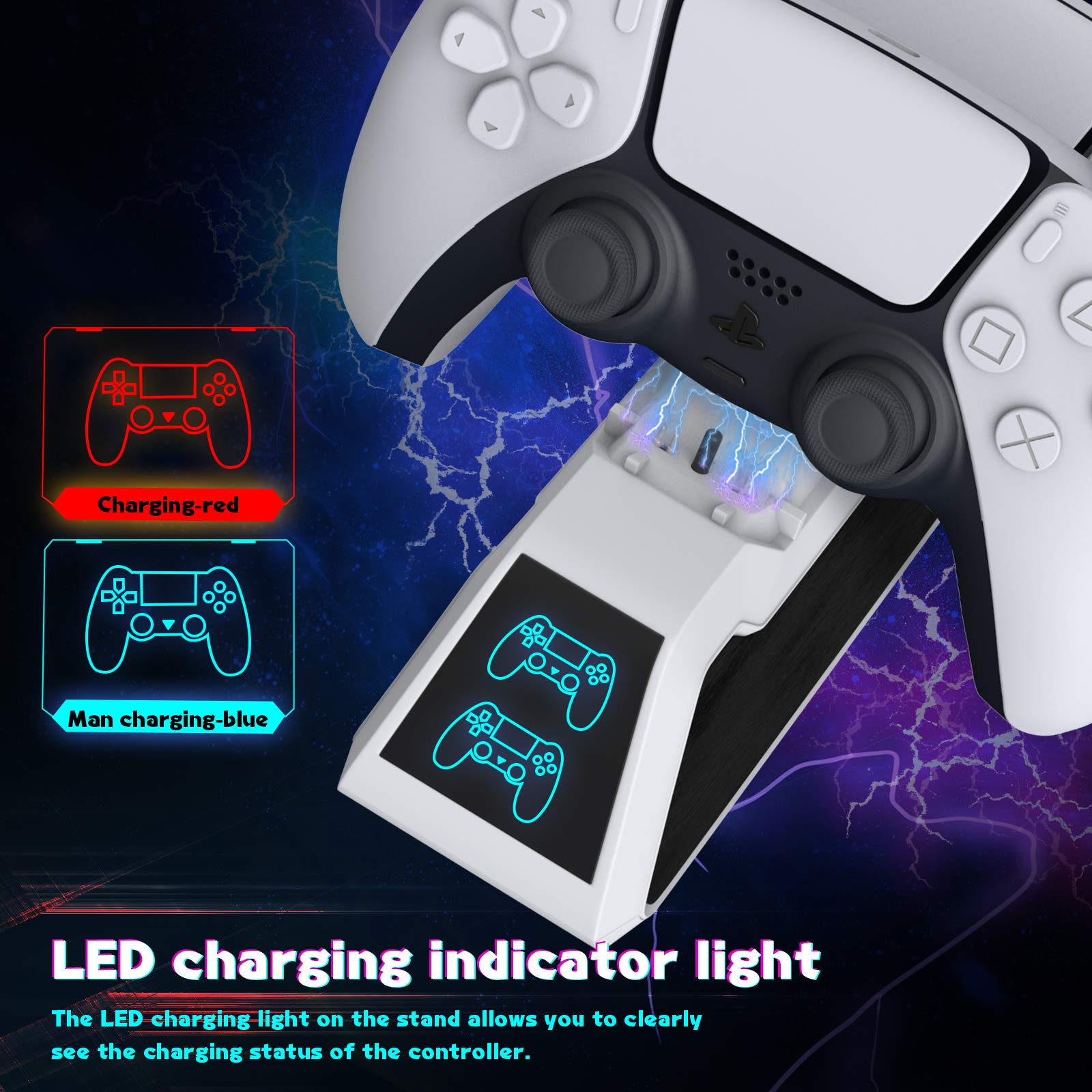 AVIDET PS5 Controller Charger, PS5 Controller Charging Station with Fast, Safety Chip Protection, Charger with LED Indicator, Docking Station Replacement for DualSense Charging Station