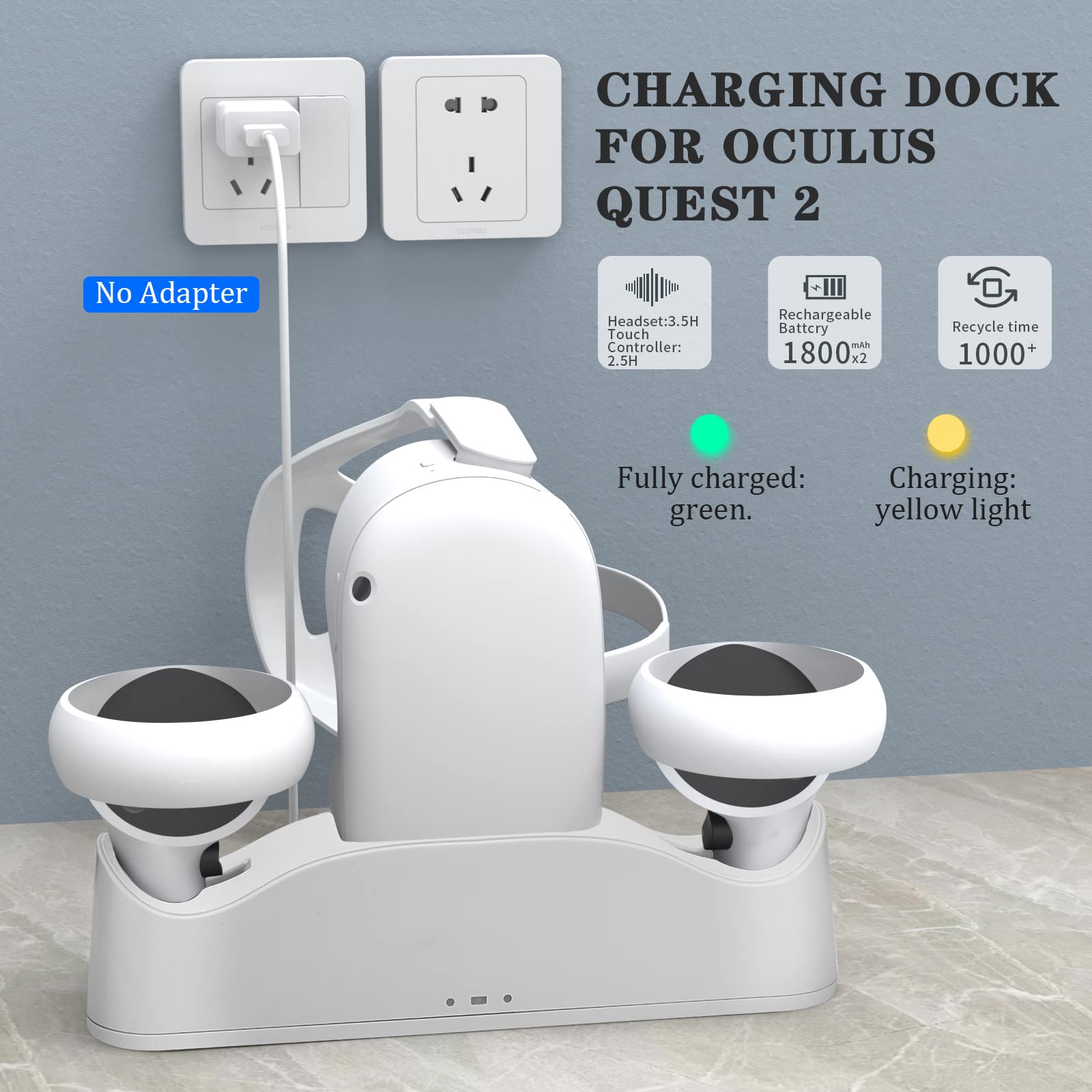 Allnice Quest 2 Charging Dock VR Quick Charging Station Stand for Quest 2 Headset &Handle Charge with 2 Rechargeable Controller Batteries 4 Magnetic Connector Heads (No Adapter)…