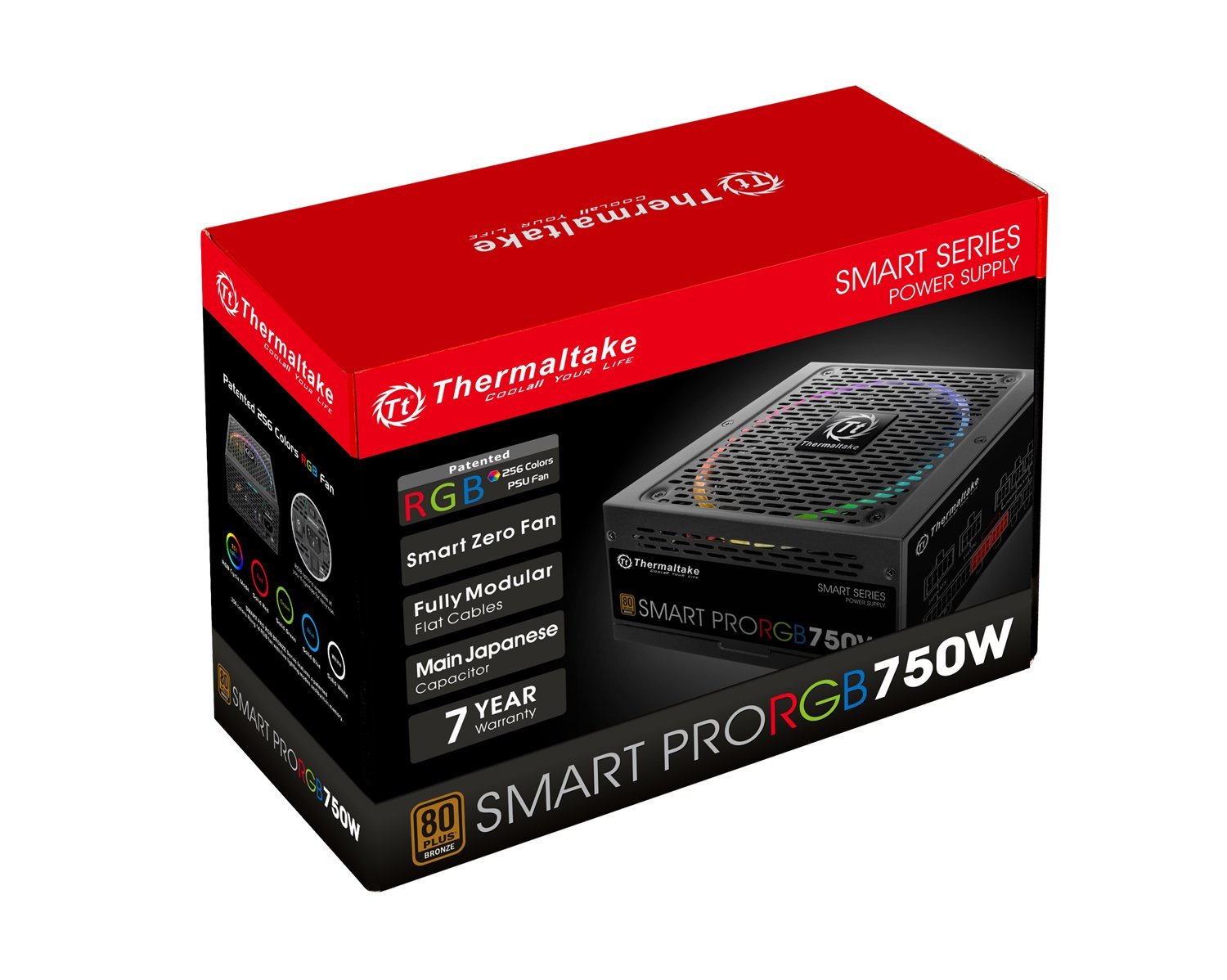 Thermaltake Smart Pro RGB 750W 80+ Bronze Smart Zero 256-Color RGB Fan Fully Modular ATX 12V 2.4/EPS 12V 2.92 Power Supply 7 YR Warranty PS-SPR-0750FPCBUS-R