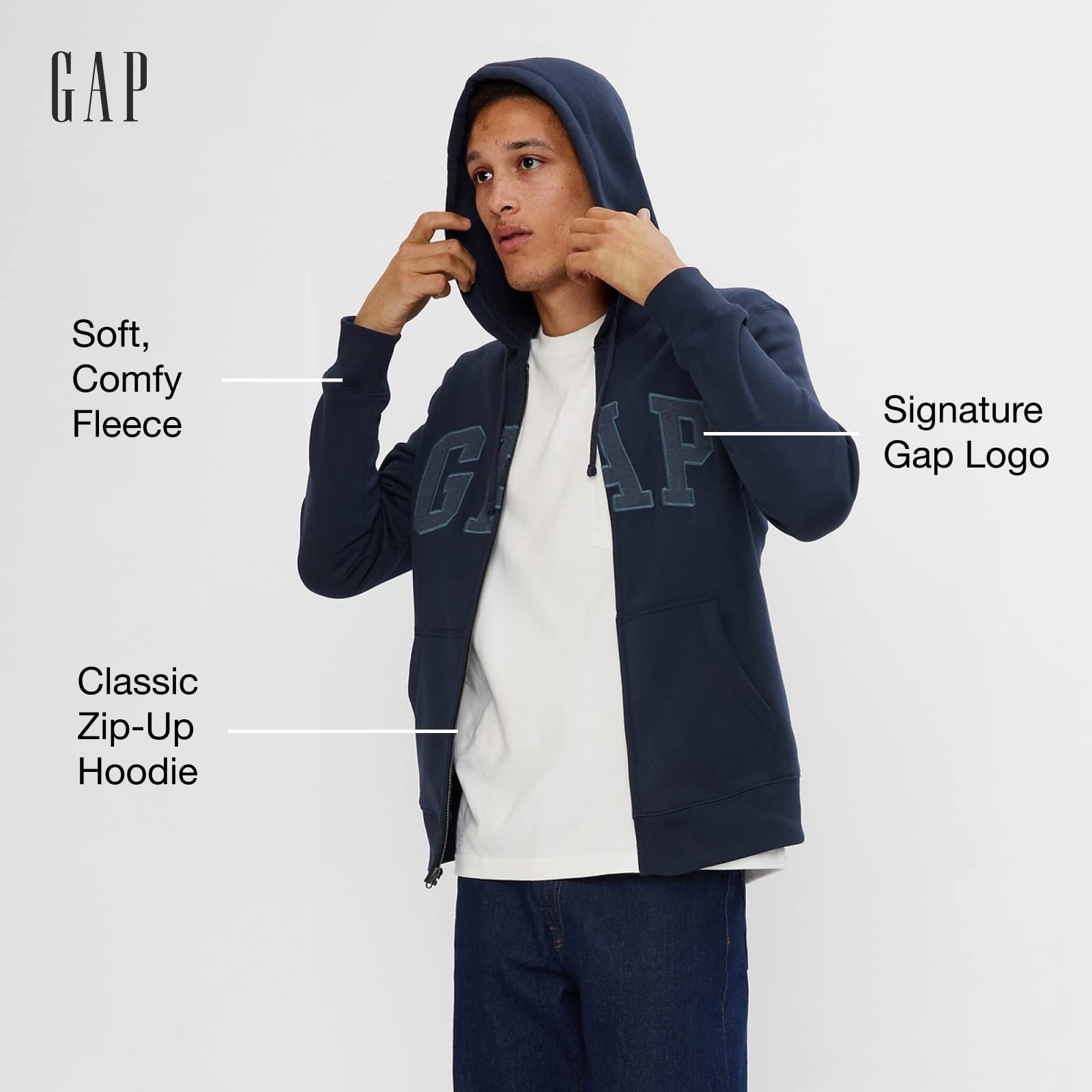 GAP mens Logo Hoodie Zip Sweatshirt, Tapestry Navy, X-Small US