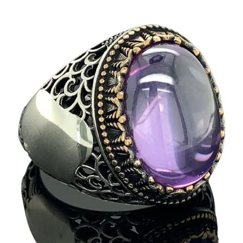 Men Handmade Ring, Amethyst Men's Ring, Ottoman Ring, Embroidered Men's Ring, 925k Sterling Silver Ring