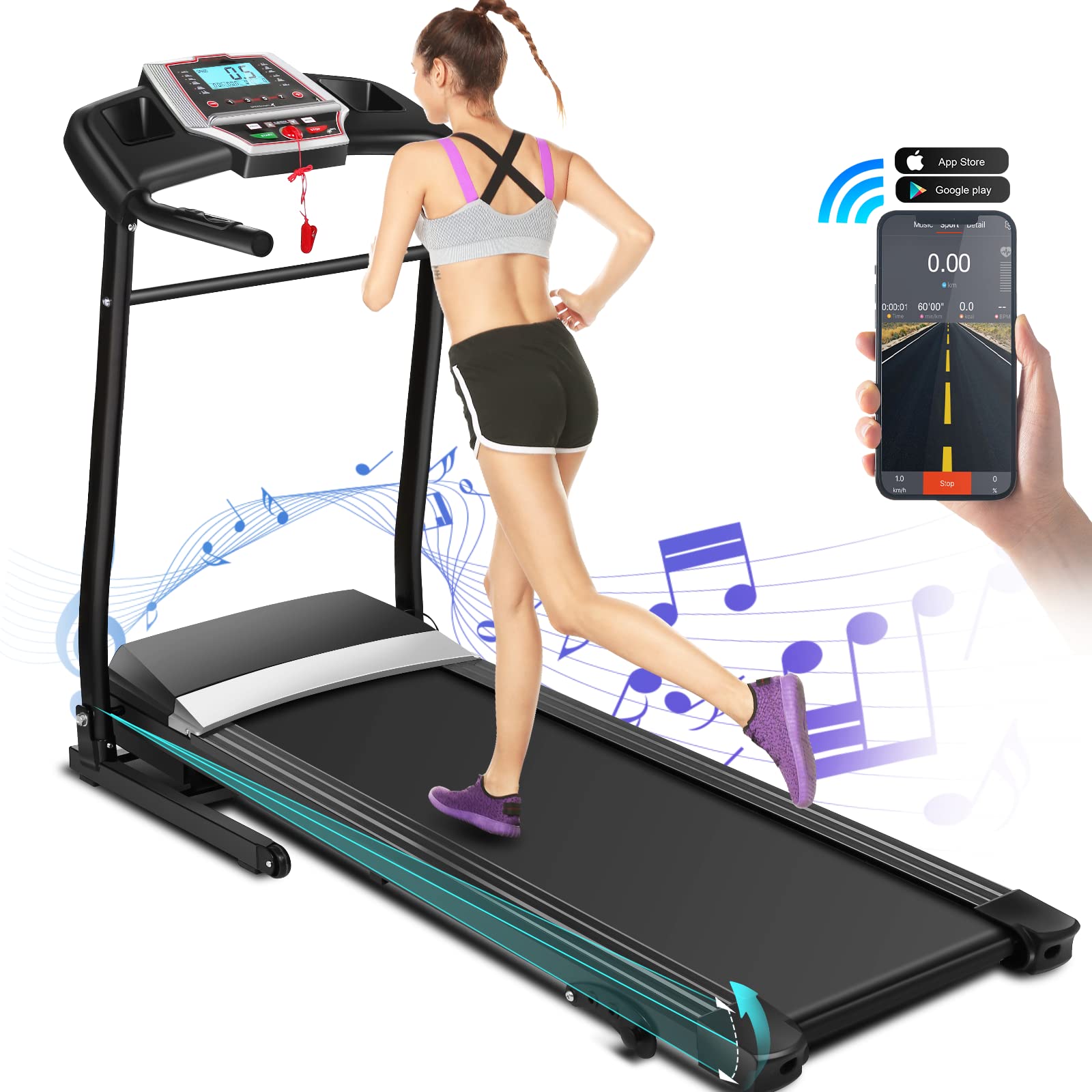 ANCHEER Treadmill 300lbs Capacity 3.25HP Folding Electric Treadmills for Home with Incline Smart APP Control Exercise Running Machine for Gym & Office Workout Easy Assembly