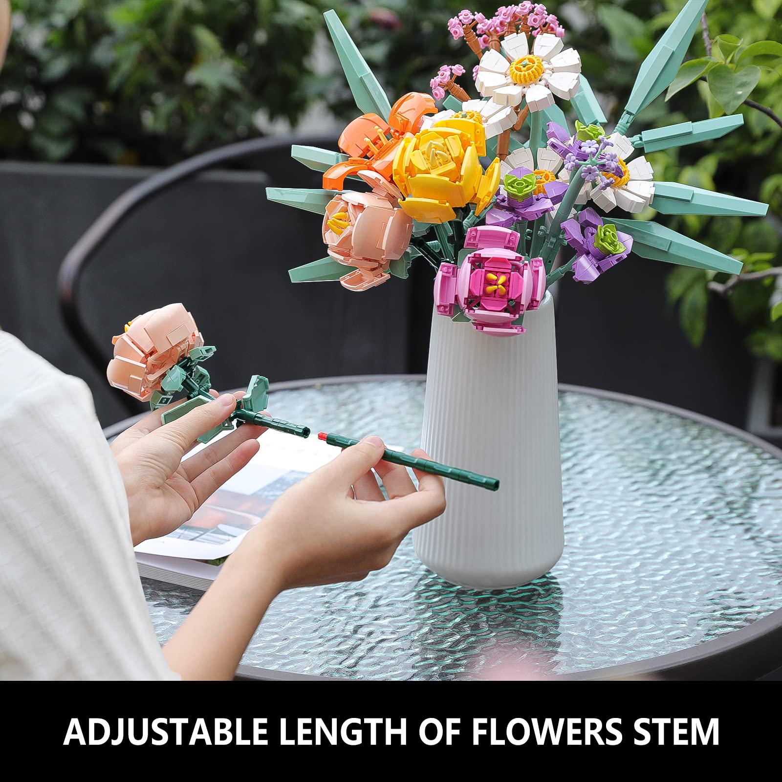 Allupal 10 Ideas Flowers Bouquet Building Set, Plant Display Decor Set for The Home or Office, Creative Gift for Adults and Age 14+ (901 Pieces)