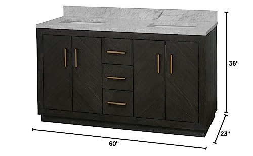 Kitchen Bath Collection Peyton 60-inch Double Bathroom Vanity (Carrara/Dark Oak): Includes Dark Oak Cabinet with Stunning Carrara Marble Countertop and White Ceramic Sinks