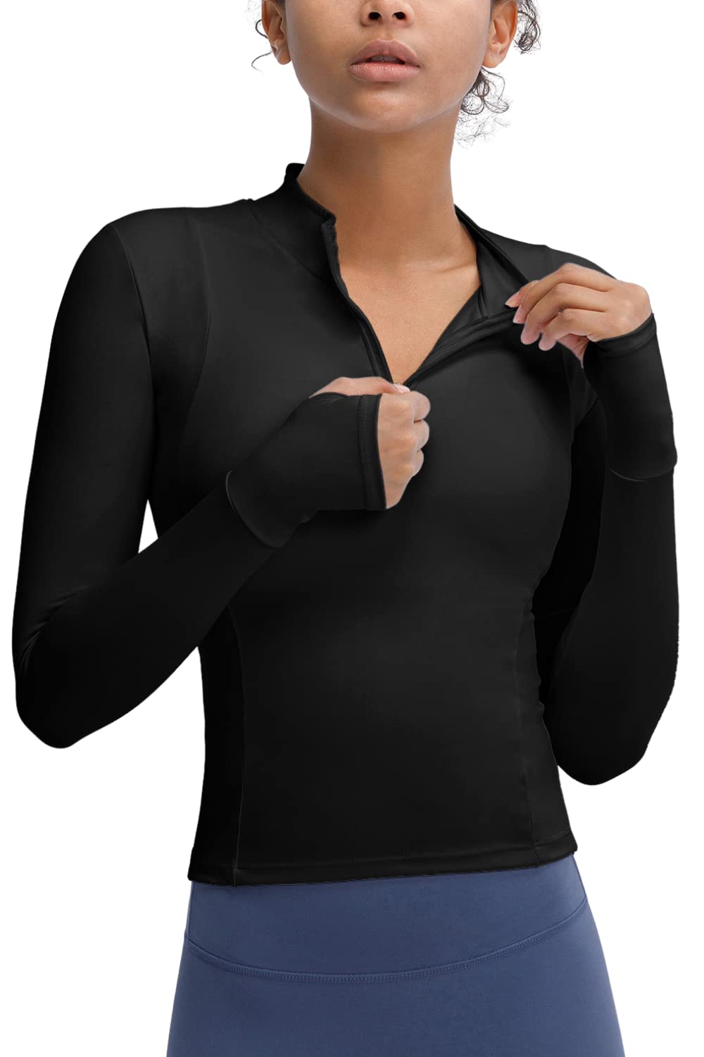 Almaree Womens Workout Tops Long Sleeve Workout Shirts for Women Yoga Gym Top with Thumb Holes M
