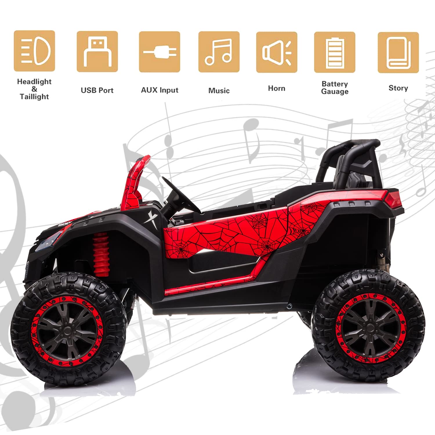 AVRCECI Ride on Car Off-Road UTV 2 Seater Battery Powered Electric Car with Remote Control,LED Lights, Adjustable Speed, MP3/USB/TF for Kids to Drive (Red)