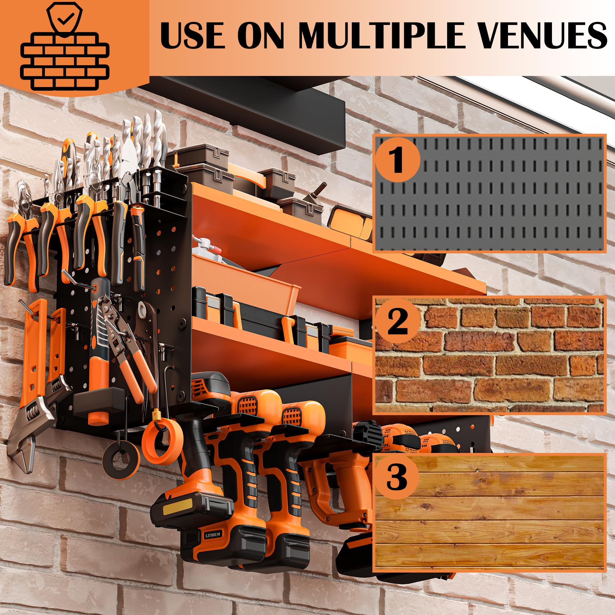 Auroral Zone Power Tool Organizer for Drill Holder, Tool Storage Wall Mount, Storage Rack for Garage Organization, Heavy Duty Metal Tool Shelf, Orange