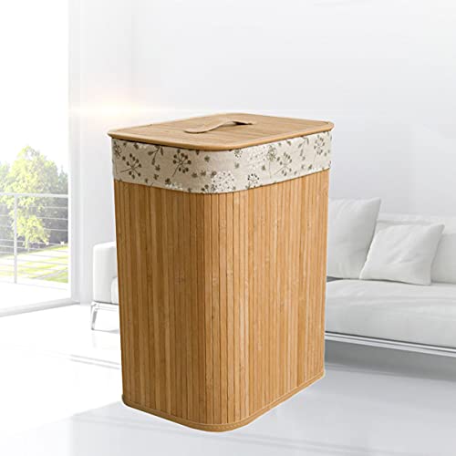 DOITOOL Clothes Basket Bamboo Practical Clothes Basket Creative Bamboo Basket Cover Clothes Basket Folding Clothes Basket