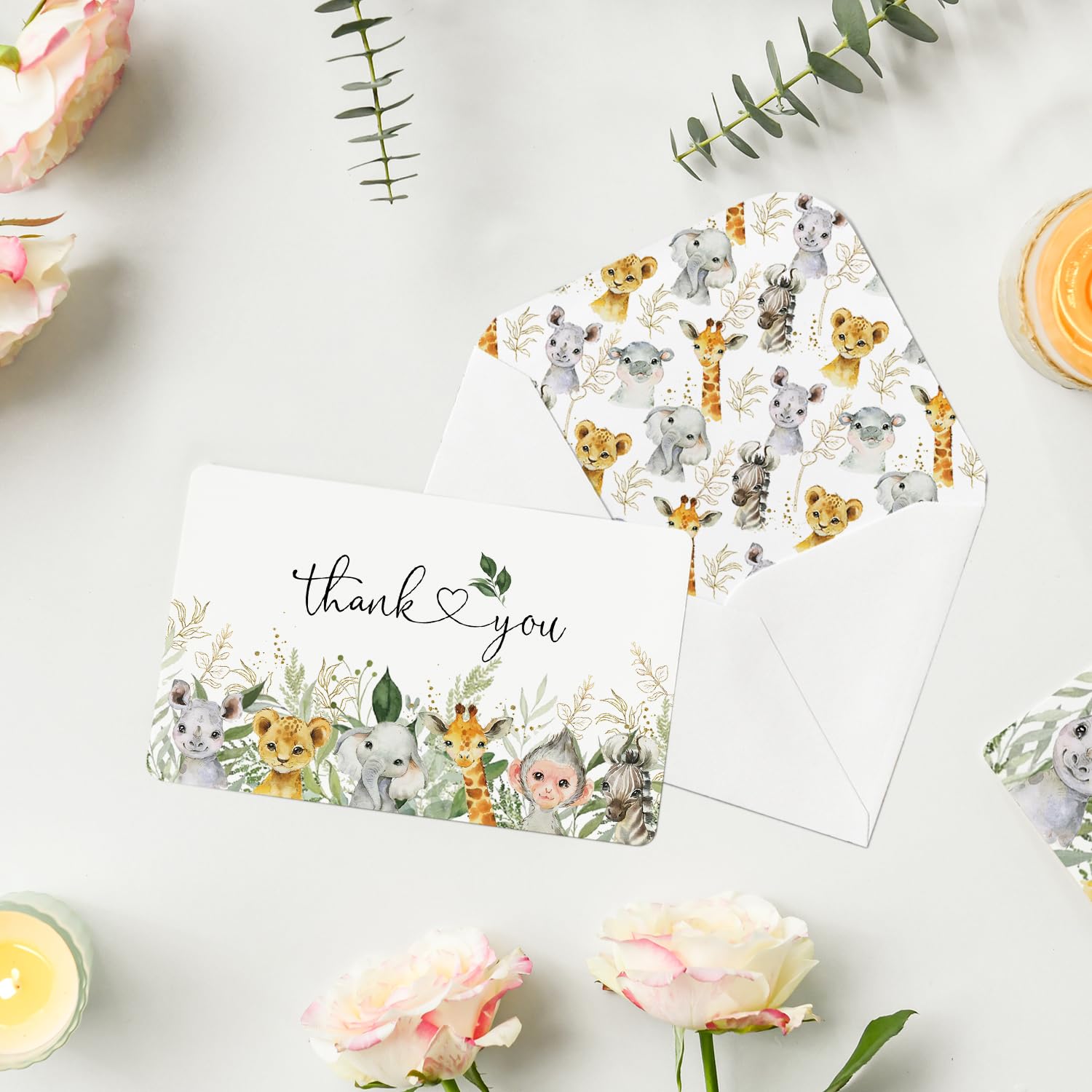 Artoid Mode 24 Pack Elephant Giraffe Thank You Cards Animal Greeting Cards Gift With Envelope Sticker Blank Note Cards for Birthday Wedding Baby Shower Bridal Shower, 4 x 6 Inch