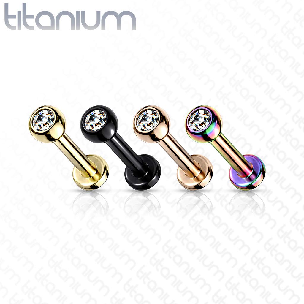 Amelia Fashion Solid G23 Implant Grade Titanium Internally Threaded Labret Studs With Jeweled Ball Set (Choose Color) (Rose Gold, 16GA, L. 8mm, Ball: 3mm)