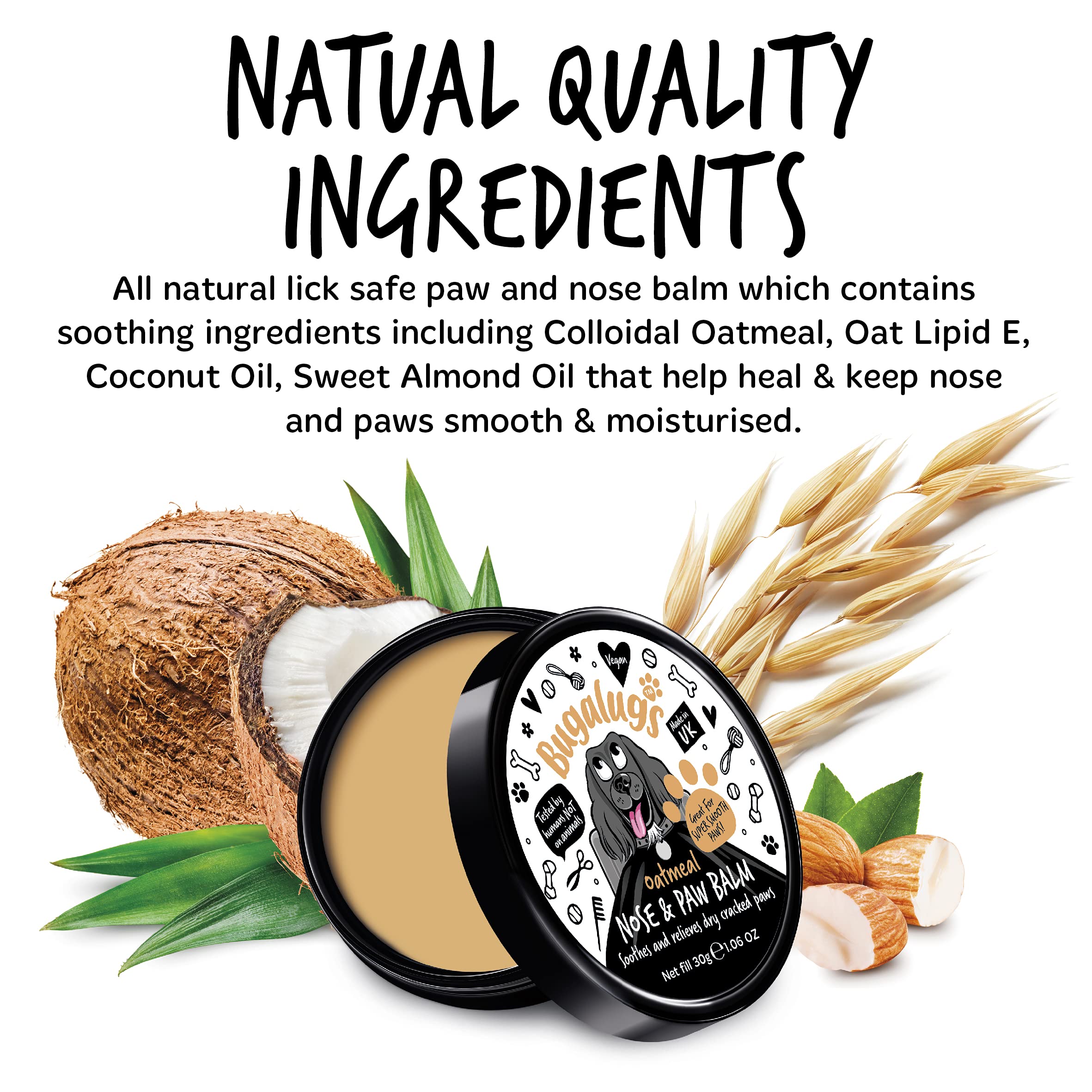 Bugalugs Dog Paw Pad Balm & Dog Nose Balm 30 g (1.06 oz) - Moisturizing Dog Paw Balm That Creates an Invisible Barrier That Protects and Heals Dry Cracked Paws - All-Natural Dog Paw Balm with Oatmeal