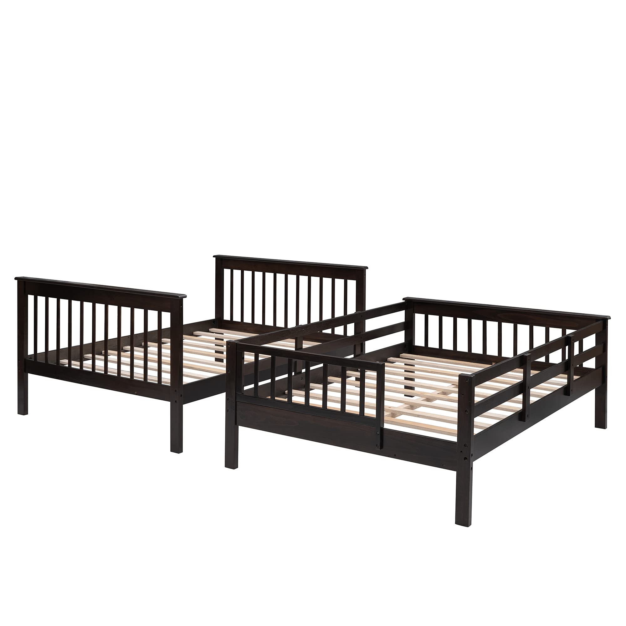 Harper & Bright Designs Full Over Full Bunk Bed with Stairs, Solid Wood Bunk Bed with Storage and Guardrail for Kids Teens Adults (Espresso)