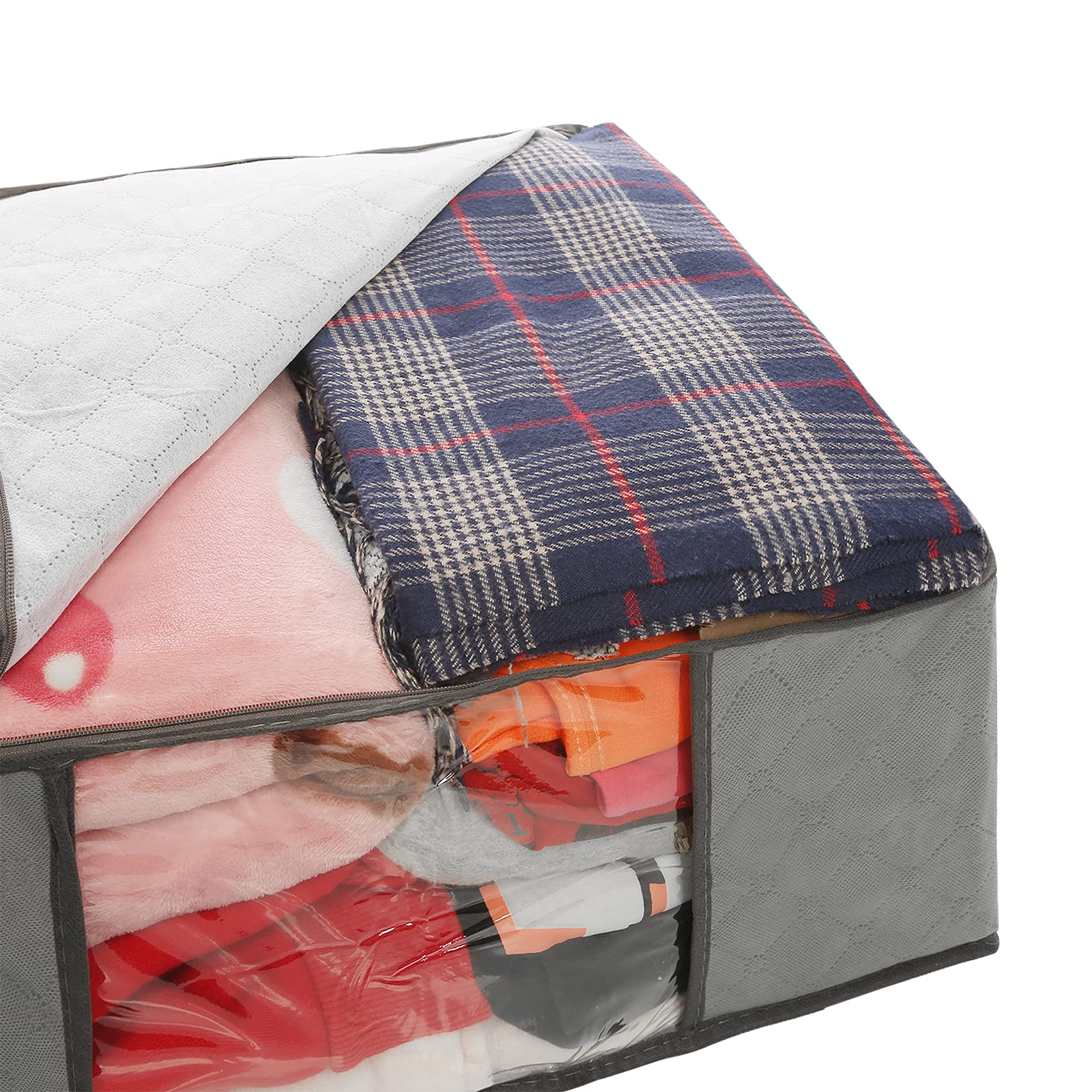 Gbdilo Foldable Storage Bag Organizers, Large Clear Window & Carry Handles, Great for Clothes, Blankets, Closets, Bedrooms, and More 3-Pack