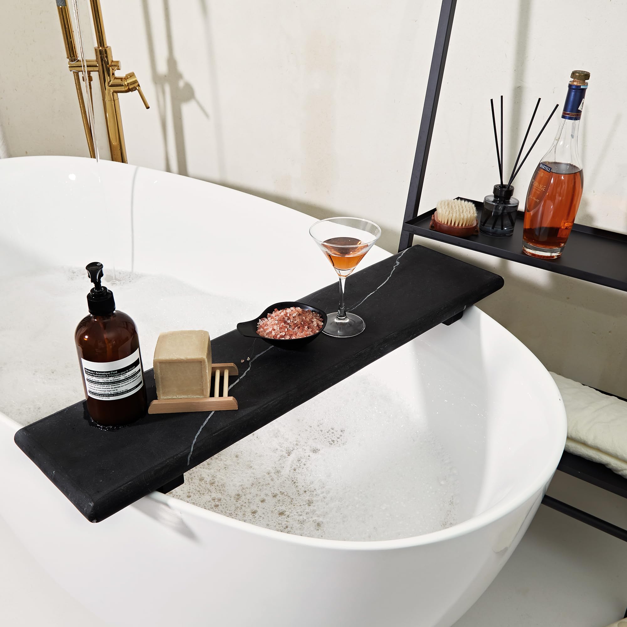 Bath Accessories,Elegant Black Marble Bath Essential,Black Marble Bath Accessories, Craftsmanship,Modern Bathroom Decor,Bathroom Accessories(Marble Bath Caddy)