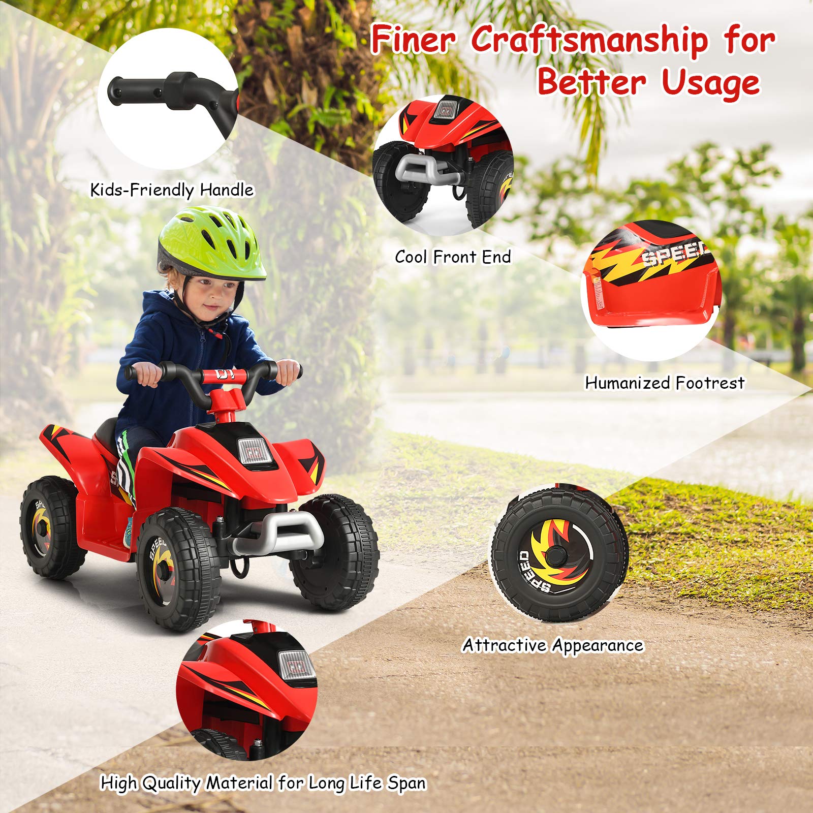 Costzon Kids ATV, 6V Battery Powered Electric Quad, Forward/Reverse Switch, Rear Wheeler Motorized Ride On Mini Vehicle Car for Toddlers Boys Girls, Ride on ATV (Red)