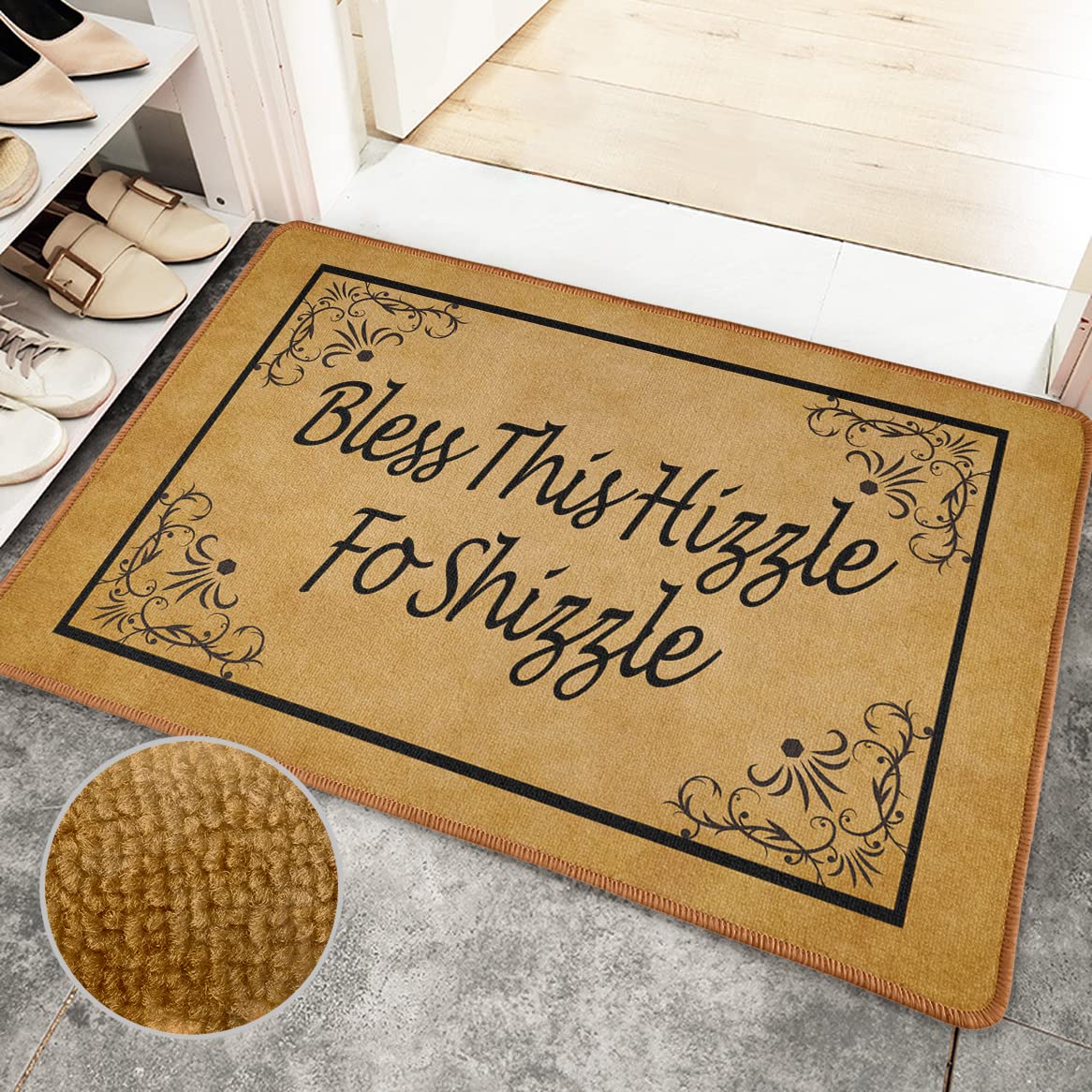 Funny Doormat,Bless This Hizzle Fo Shizzle Welcome Mat,Non-Slip Outdoor Indoor Backing Doormat Garden Entryway Rubber Rug Home Decor