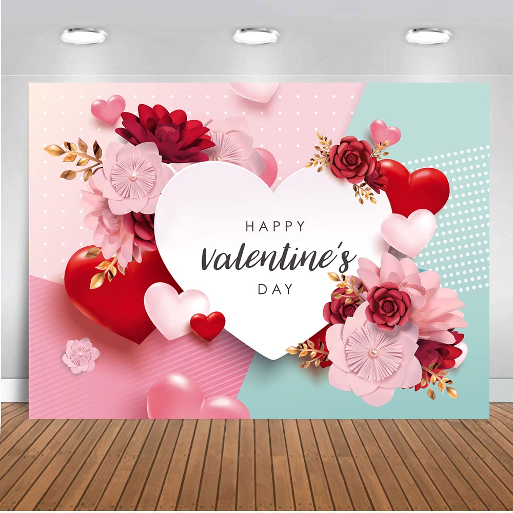 CHAIYA 7X5ft Valentine's Day Photography Backdrop Flower Love Heart Background Wedding Bridal Shower Party Decor Banner Valentine's Day Party Decoration CY-198