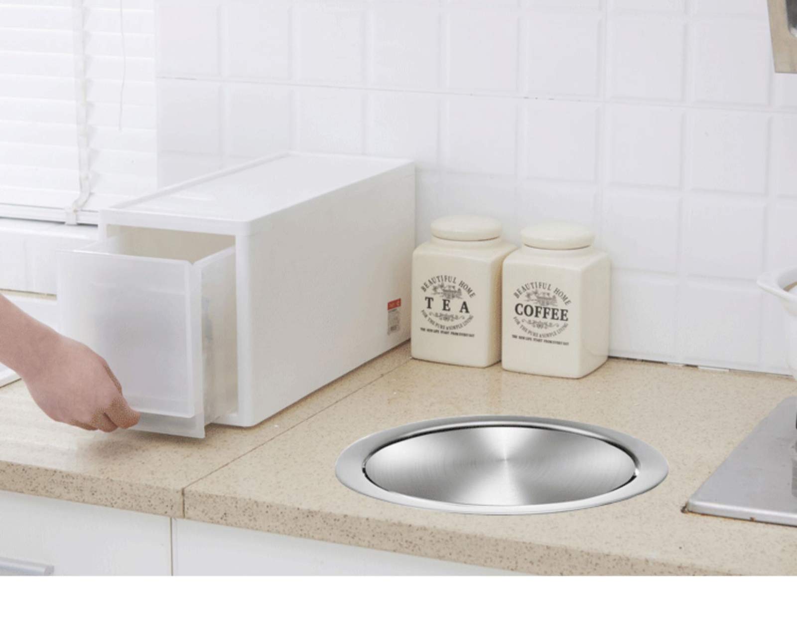 Built-in Countertop Trash Bin Waste Lid Balance Flap Cover- Stainless Steel Kitchen Garbage Can Grommet Recessed Trash Can Lid