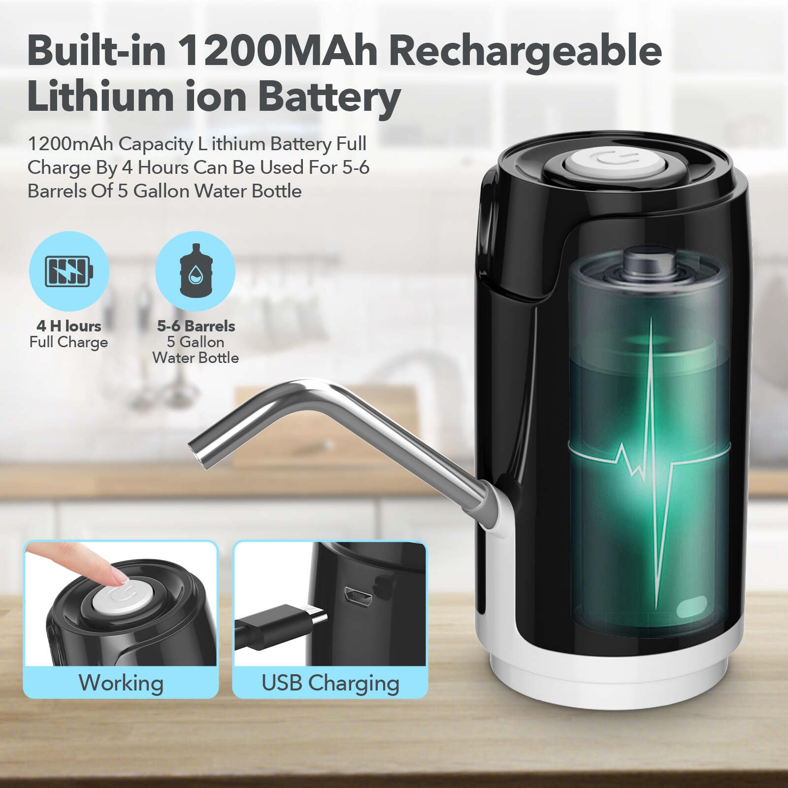 Automatic Water Pump Water Dispenser, USB Rechargeable Water Dispenser Water Pump, 5 Gallon Bottle Electric Water Pump,Portable Electric Water Bottle Pump for Camping,