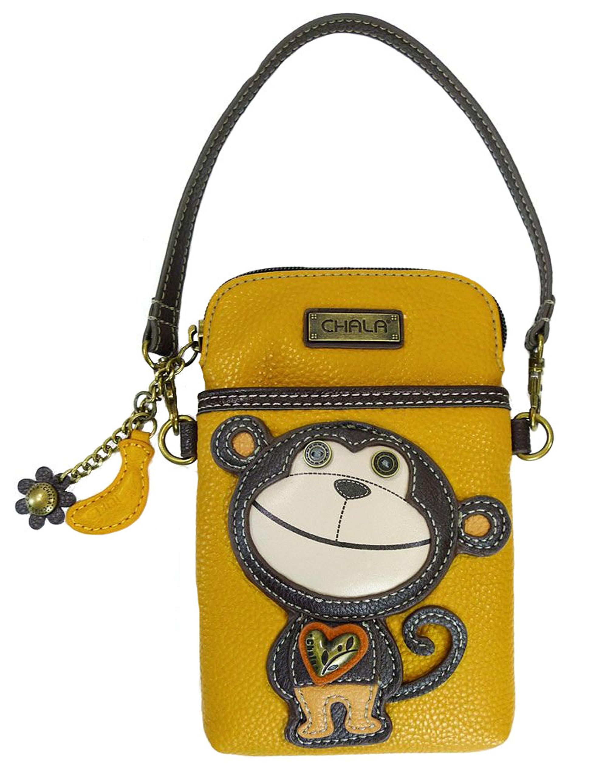 Chala Group Monkey Cellphone Crossbody Handbag - Convertible Strap, Yellow, 5" x 7.5" x 1"