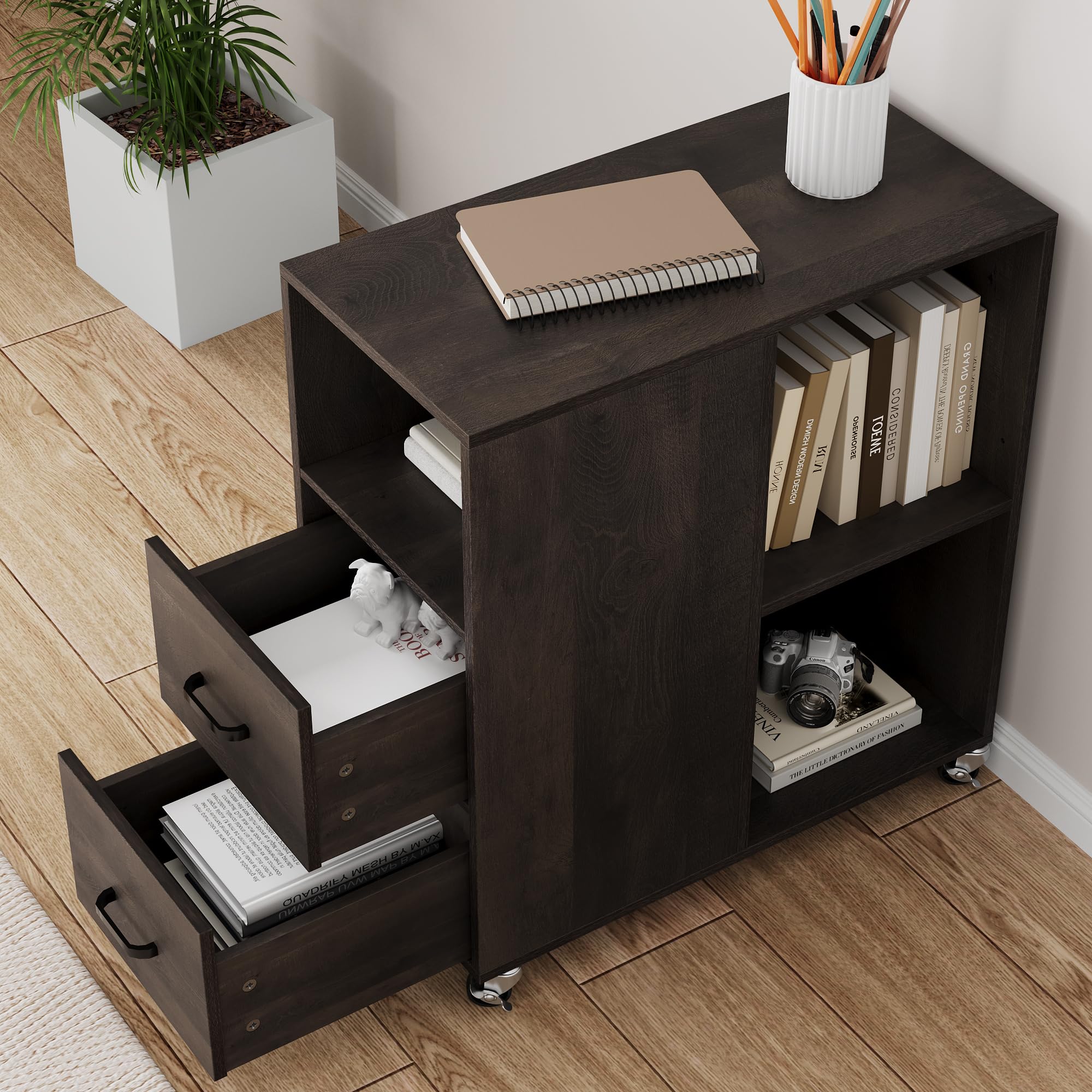 BOTLOG Sofa Side Table, End Table with 2 Drawers, Narrow Bedside Table with Storage Shelves for Small Spaces Living Room Bedroom Office (Dark Brown)