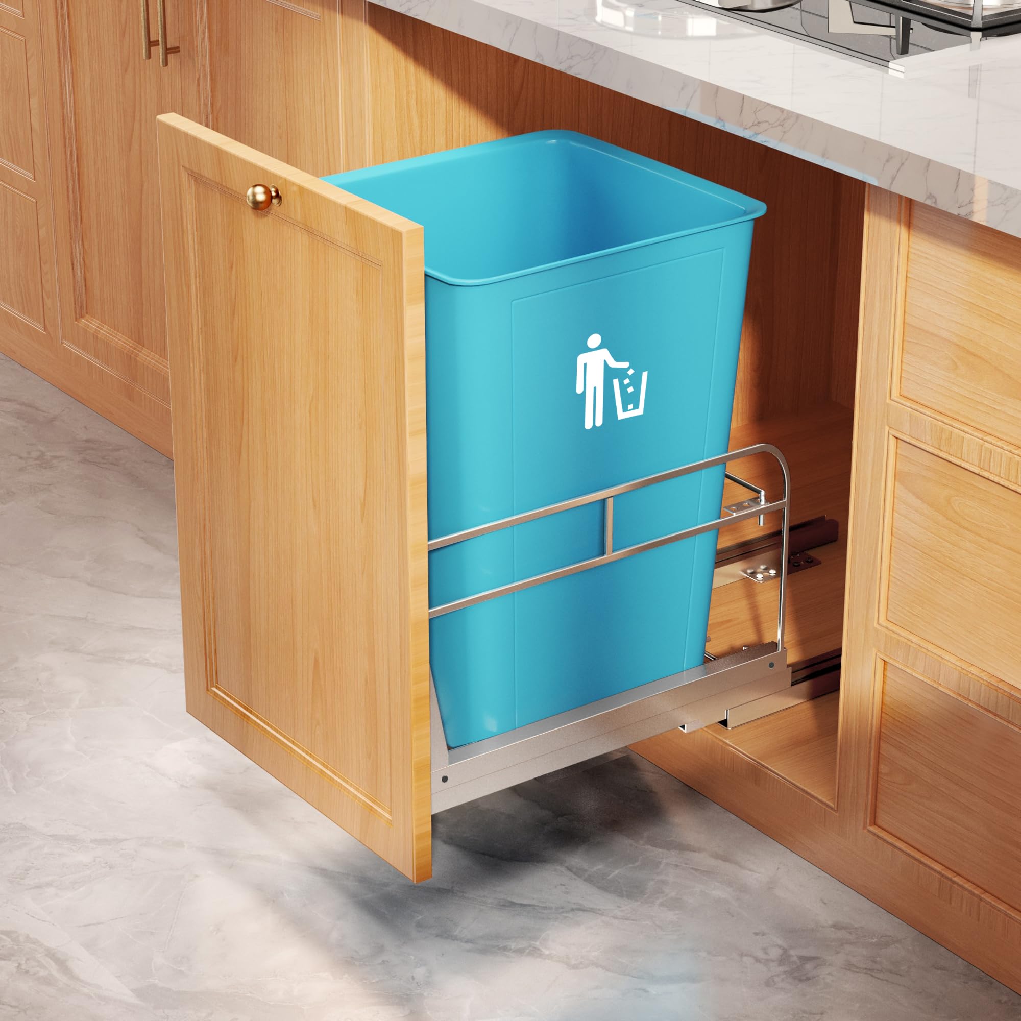 Biboraya 40 QT Pull Out Trash Can Under Cabinet,Slide Out Garbage Can Kit for Kitchen,Bathroom,Laundry,Garbage Can Not Included, Requires Minimum Cabinets Opening 12" W X 17" D