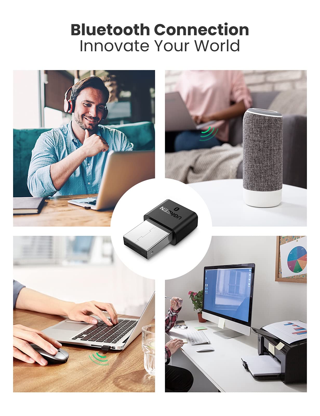 UGREEN USB Bluetooth 4.0 Adapter Nano USB Wireless Dongle Plug and Play for Win 10 8 Support Win 7 Vista Laptop Desktop to Bluetooth Headphone Speaker Keyboard Mouse Game Controller