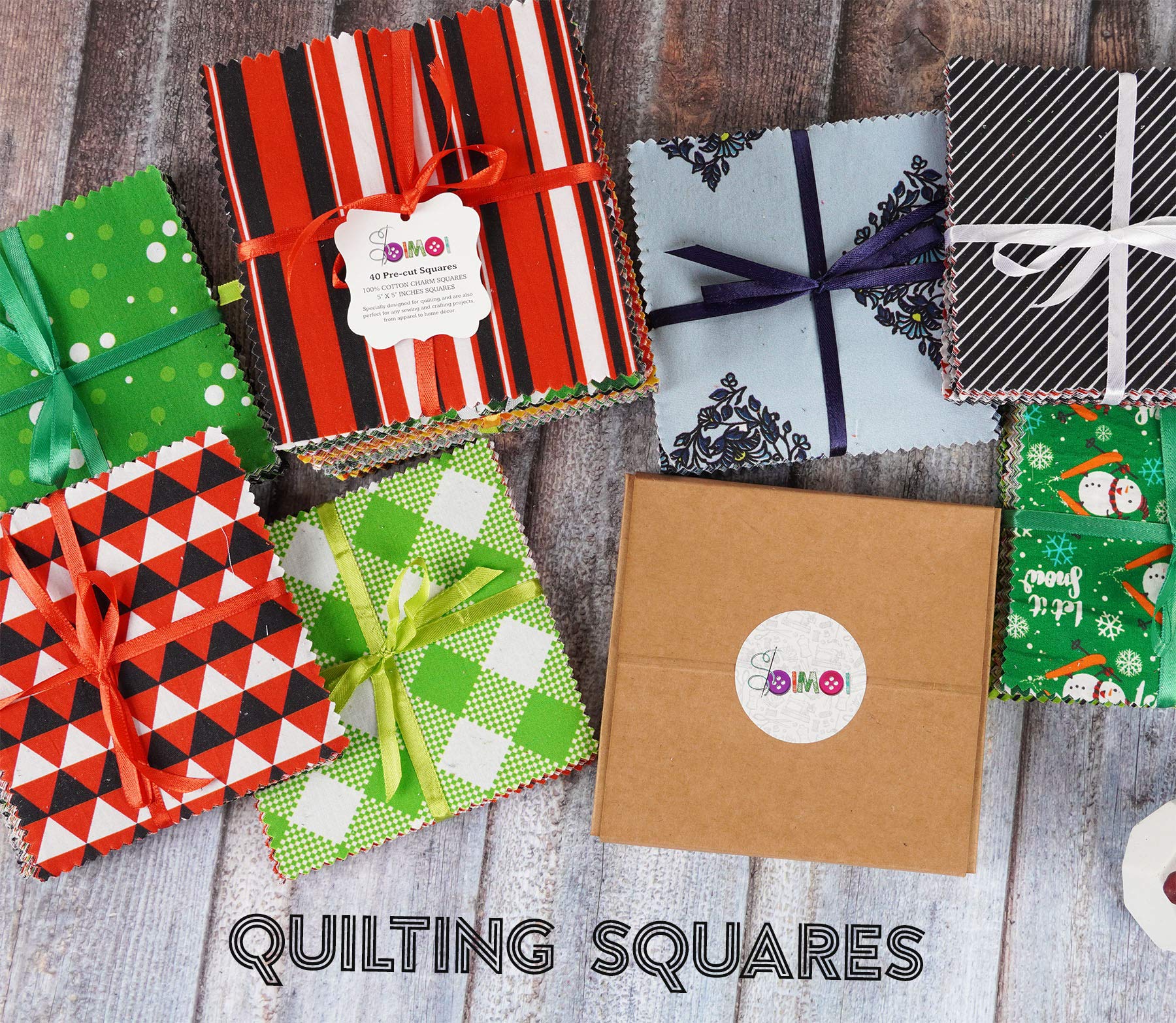 Soimoi Check Print Precut 5-inch Cotton Fabric Quilting Squares Charm Pack DIY Patchwork Sewing Craft- Red