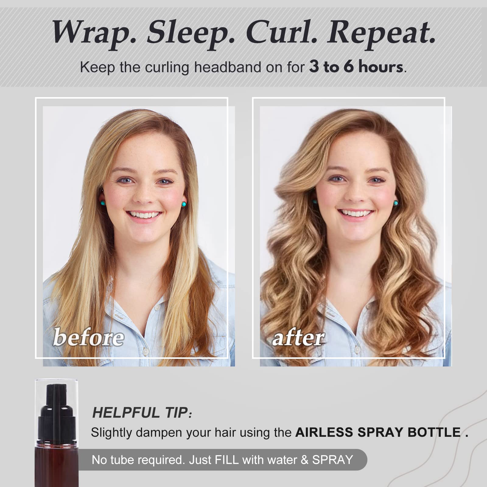 Bicico Heatless Hair Curling Headband for Women, No Heat Curl Ribbon for Overnight Waves and Curls - 8 Piece Set